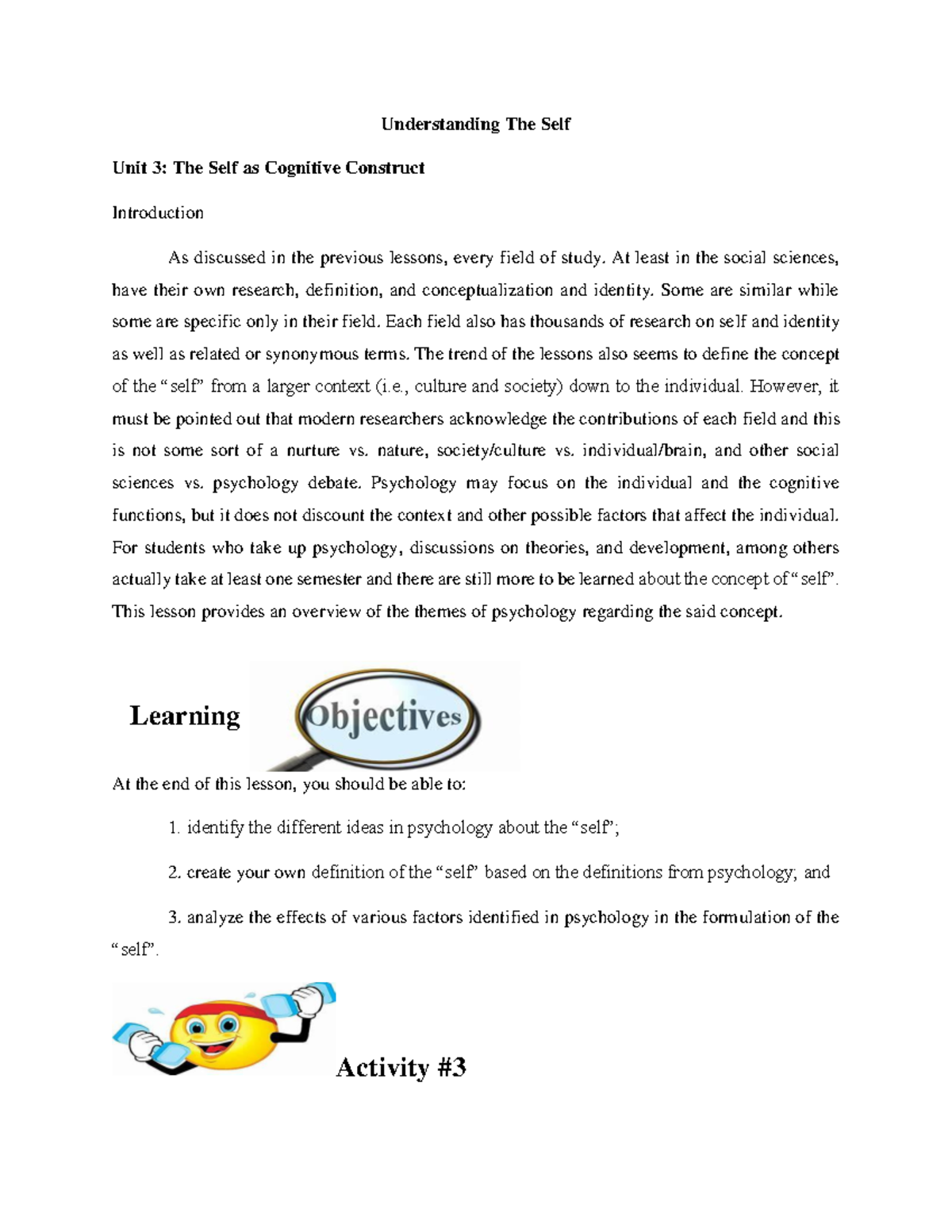 GEC 101 Lesson 3: The Self as a Cognitive Construct in Psychology - Studocu