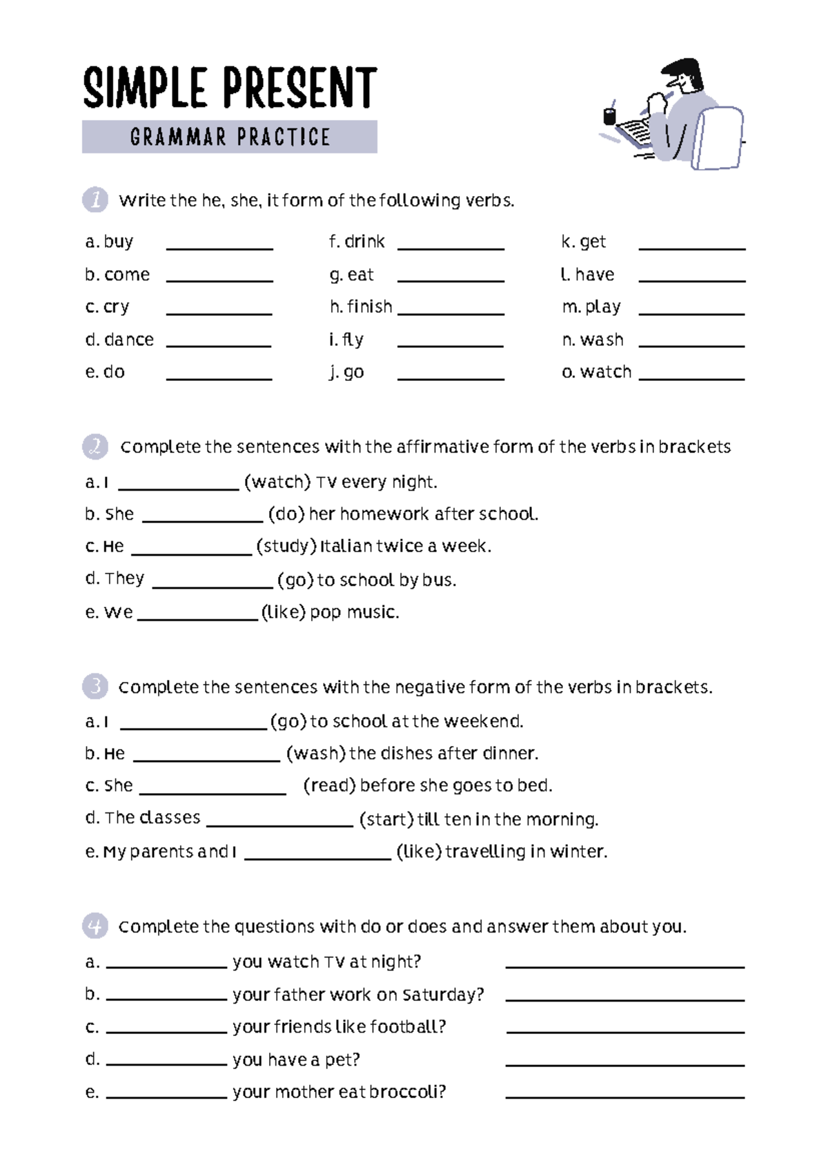 SIMPLE PRESENT GRAMMAR PRACTICE WORKSHEET - Studocu