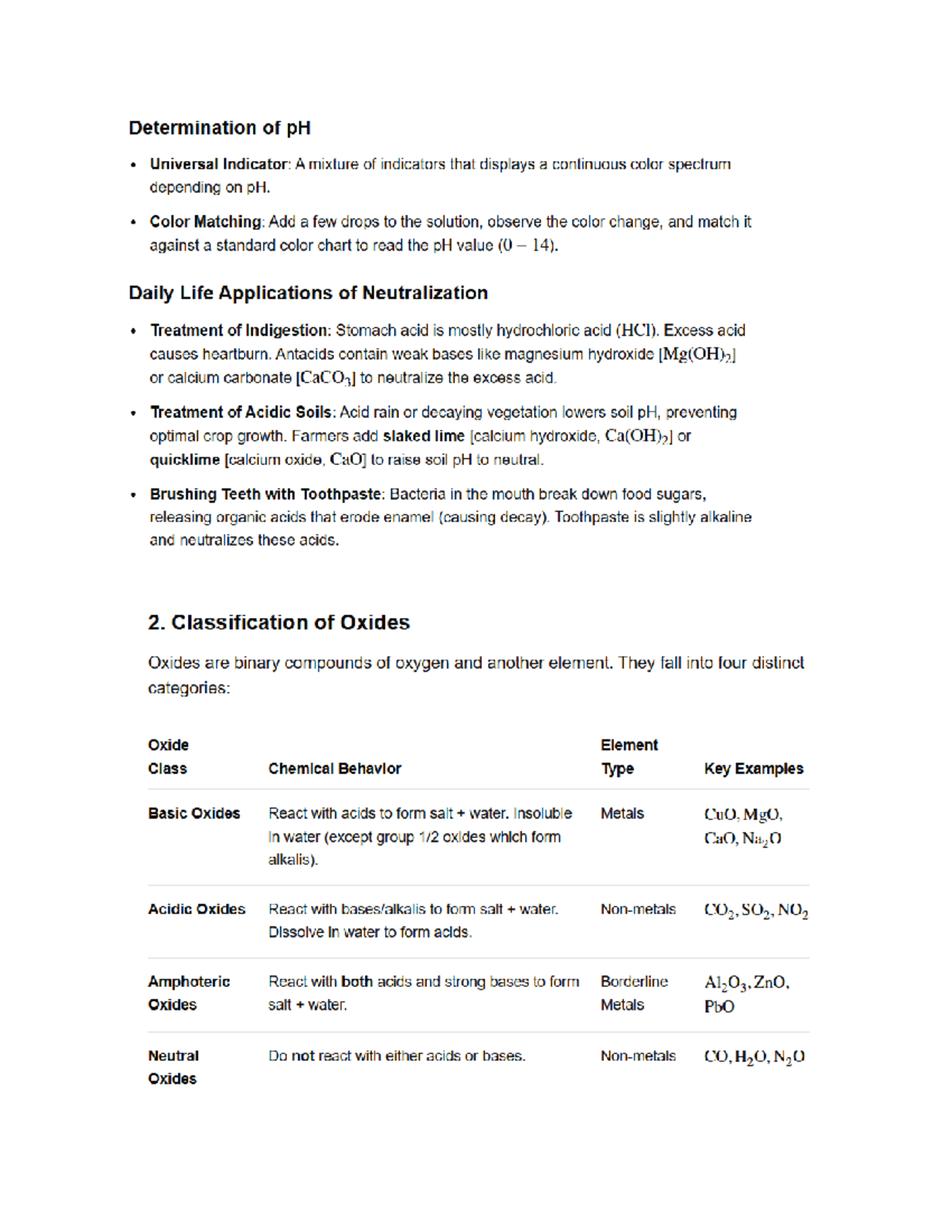 Pk Revision: Acids and Bases - pH, Oxides, and Salt Preparation - Studocu