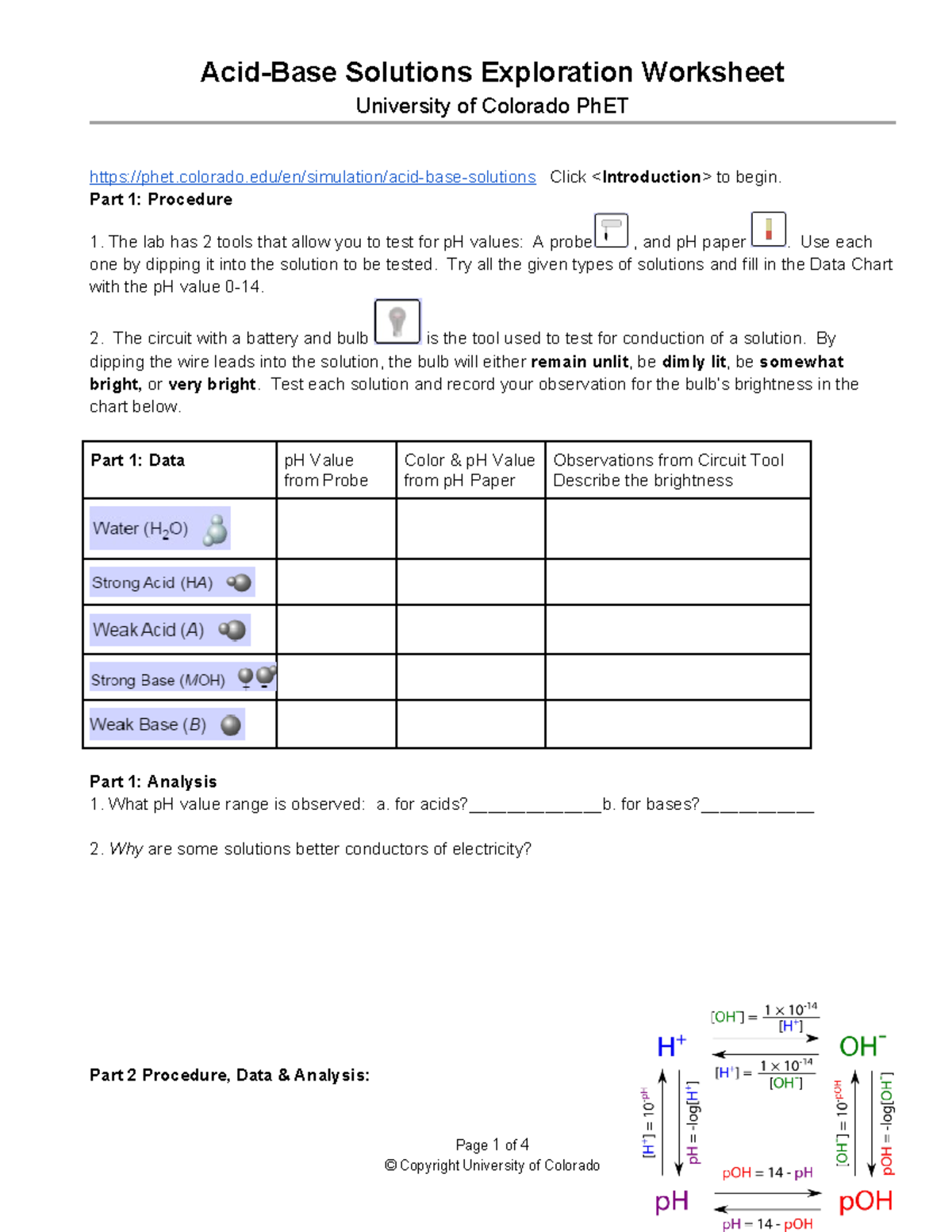 Exploration of Acid-Base Solutions: Lab Worksheet (CHEM 101) - Studocu
