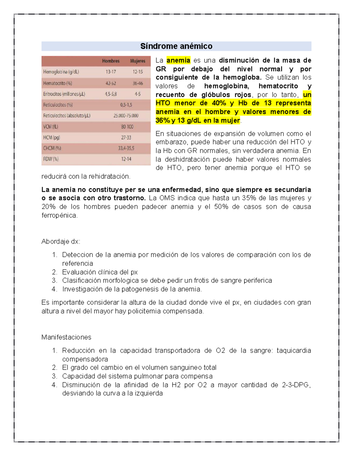 Resumen sobre el Síndrome Anémico: Anemia según Harrison y Argente ...