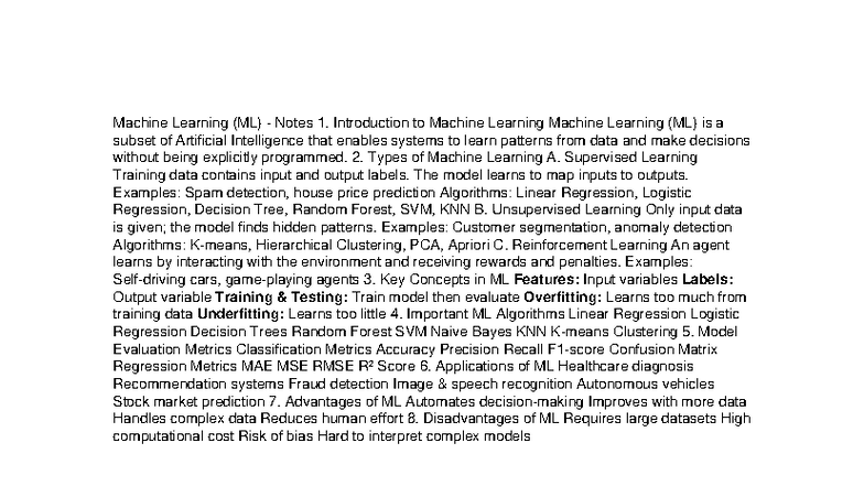 ML Notes: Introduction to Machine Learning Concepts and Algorithms ...