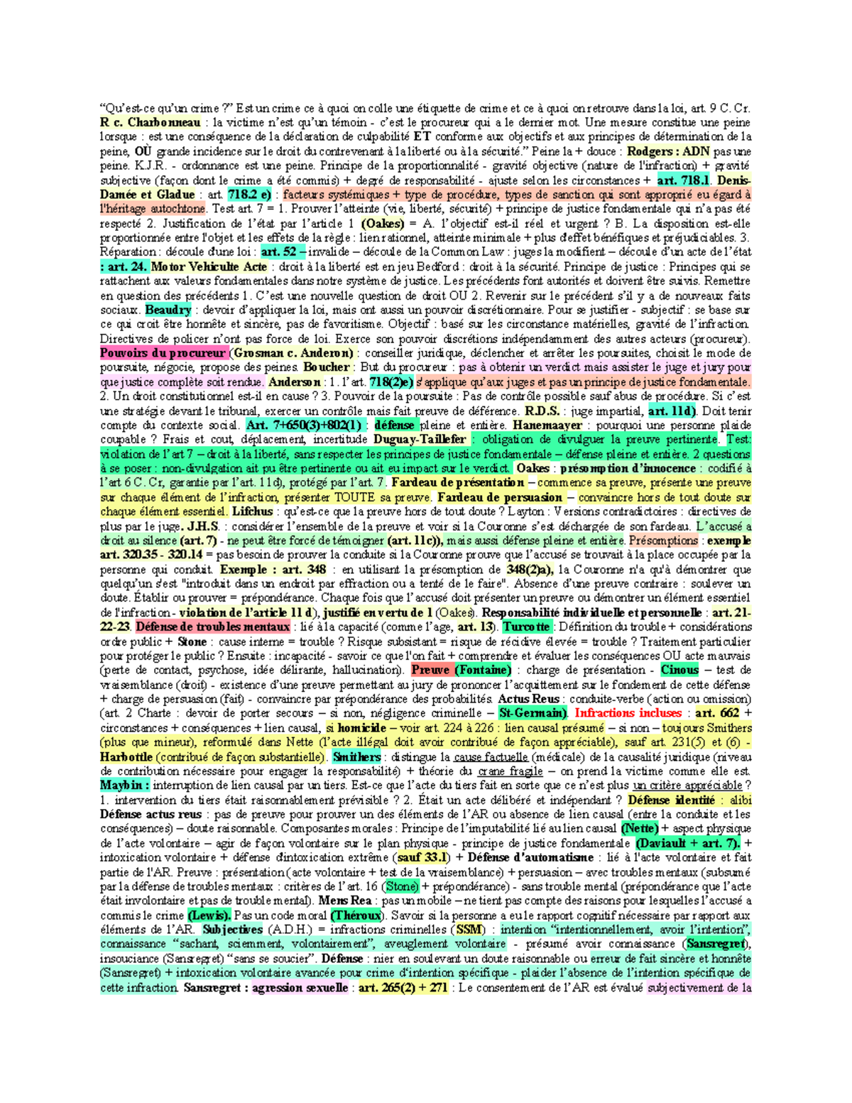 Print 111 - Fiche de révision pour l'examen final sur le droit criminel ...