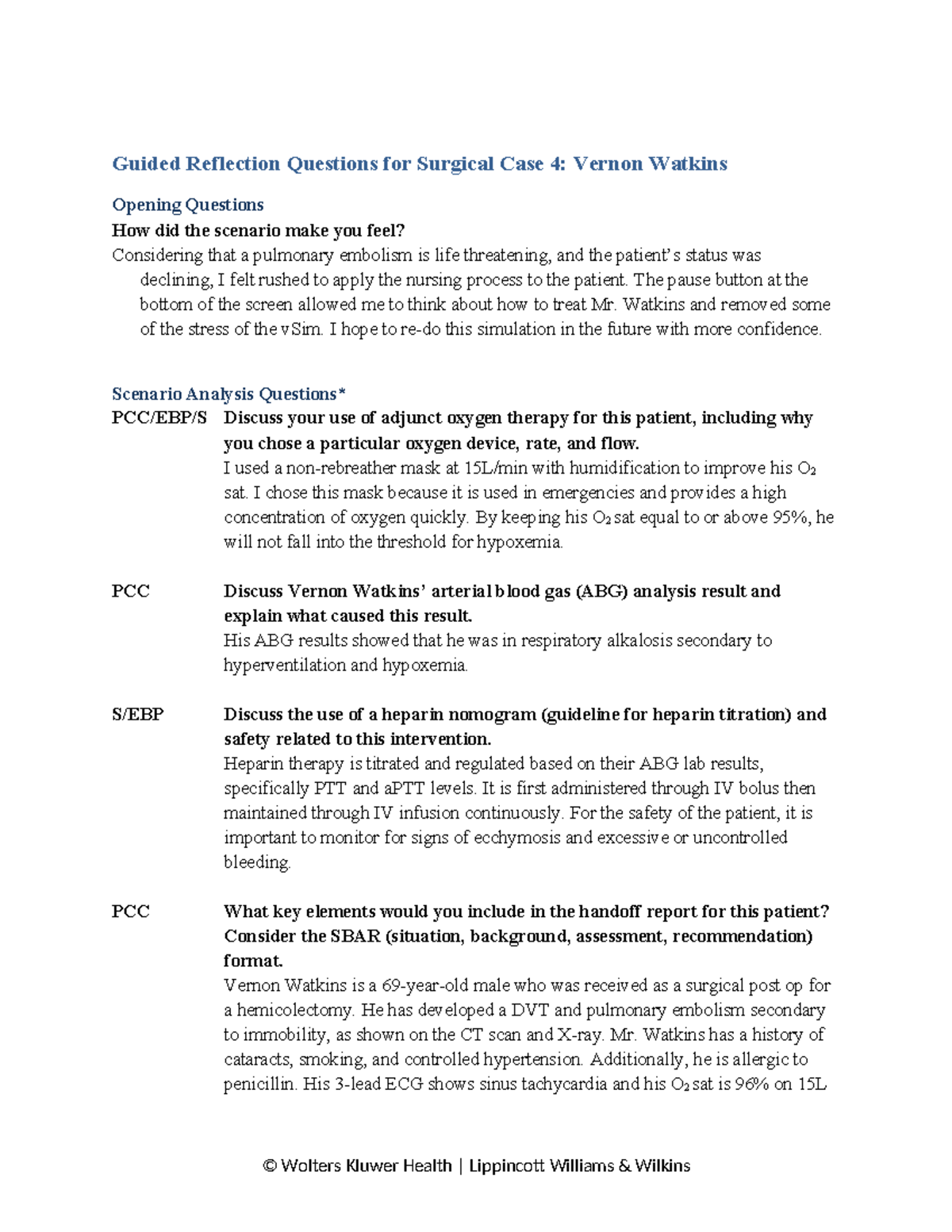 Surgical Case Reflection: VSim 4 - Vernon Watkins Analysis - Studocu