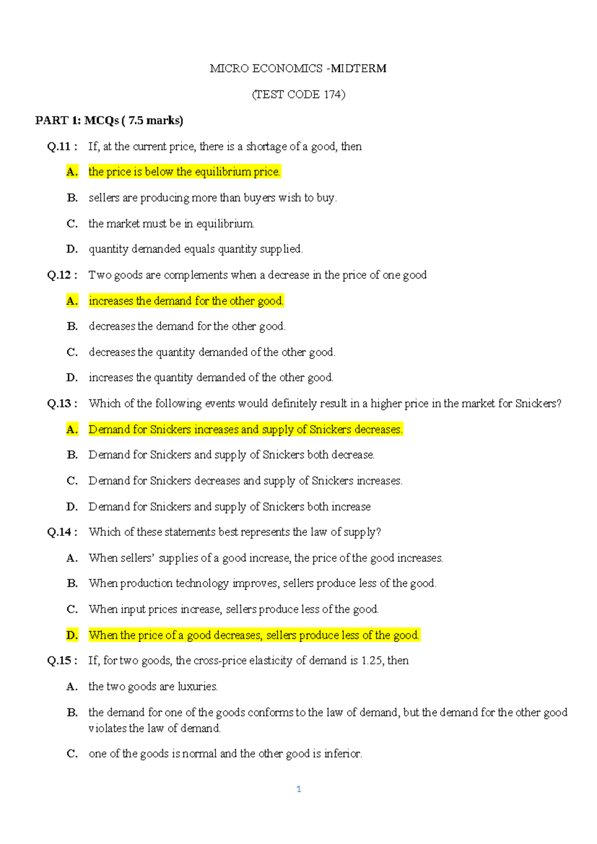 Micro Midterm - ôn tập gk - MICRO ECONOMICS -MIDTERM (TEST CODE 174 ...