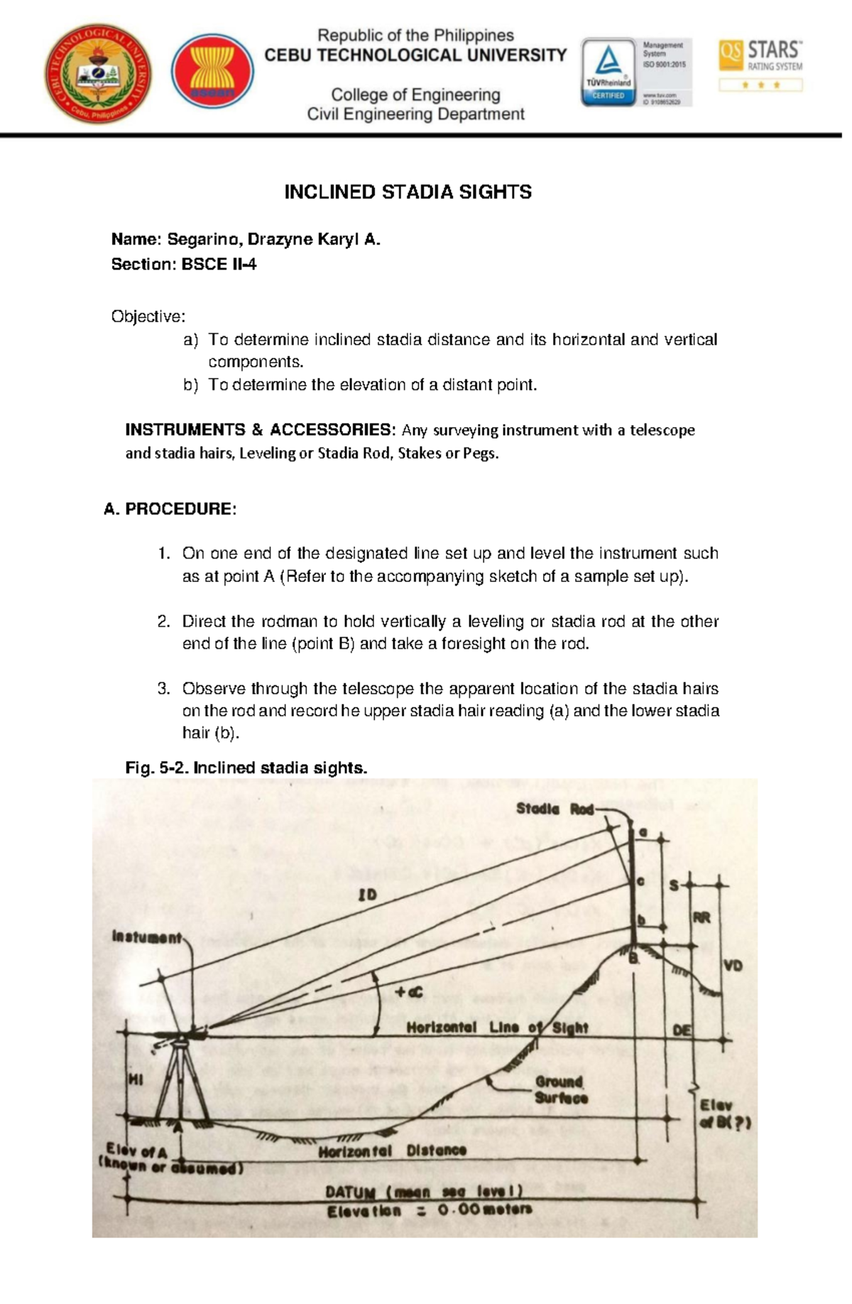 Inclined Stadia Sights Procedure - Segarino BSCE II-4 Fieldwork 23 ...