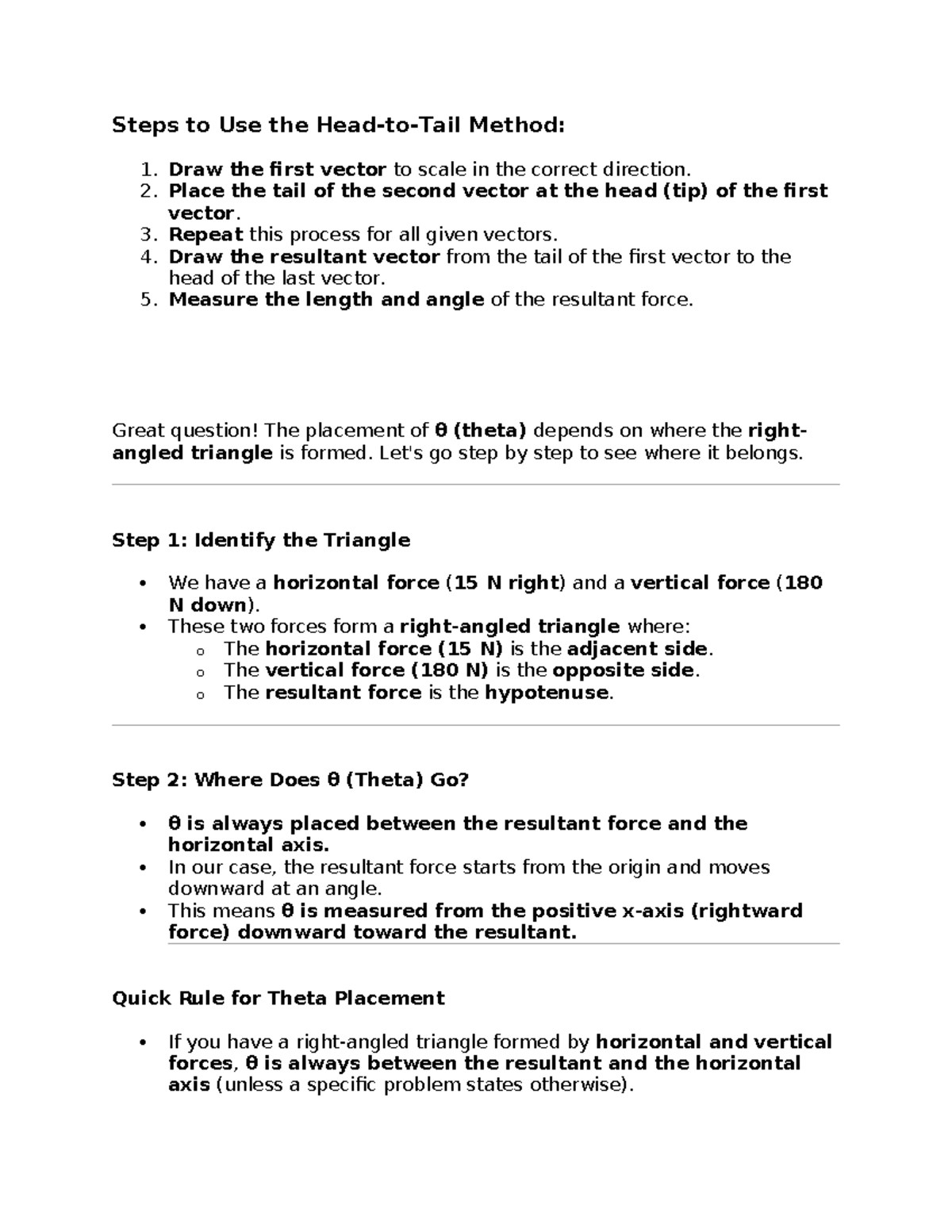 Physics 101: Term One Notes on the Head-to-Tail Method and Theta - Studocu