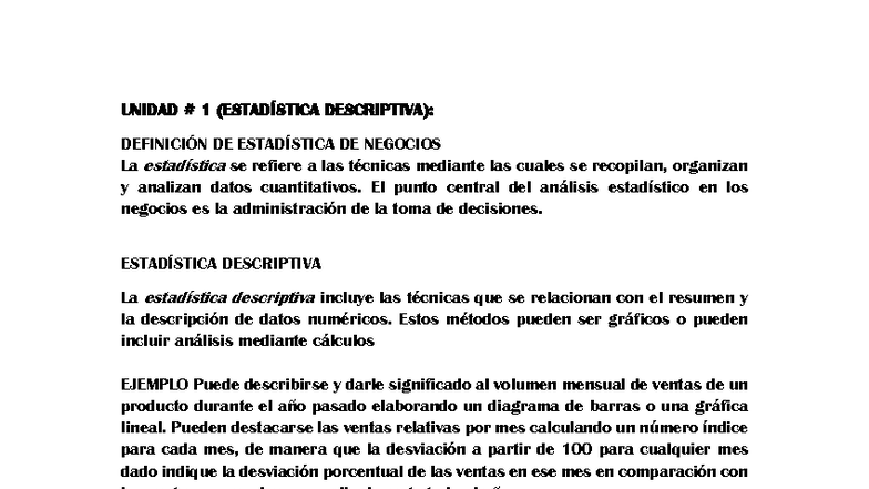 Estadística Descriptiva: Unidad 1 - Definición y Ejemplos - Studocu