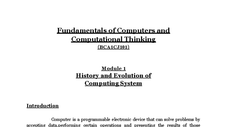 Fundamentals of Computers and Computational Thinking (BCA1CJ101) Module ...