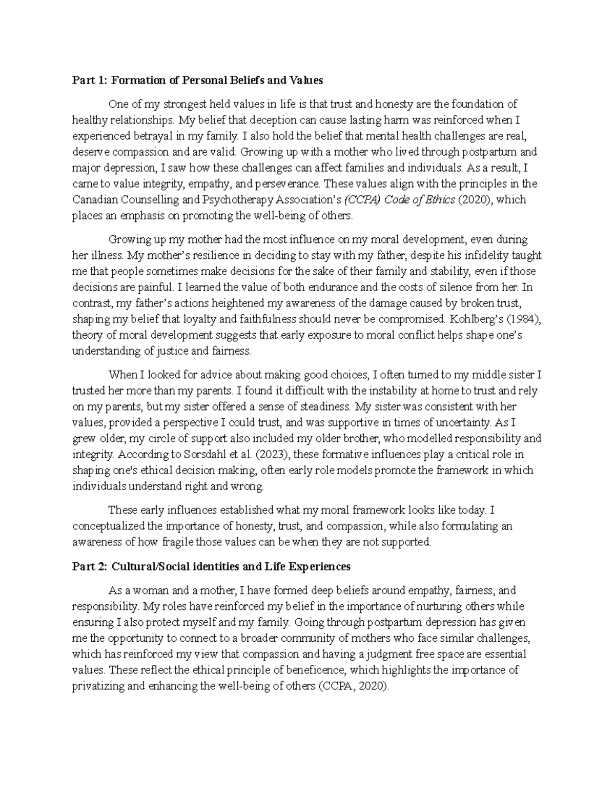 Assignment 1: Personal Beliefs and Values in Counselling Ethics - Studocu