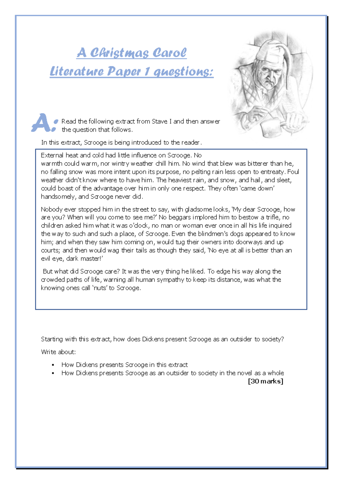 A Christmas Carol Study Questions (Literature Paper 1) - Studeersnel