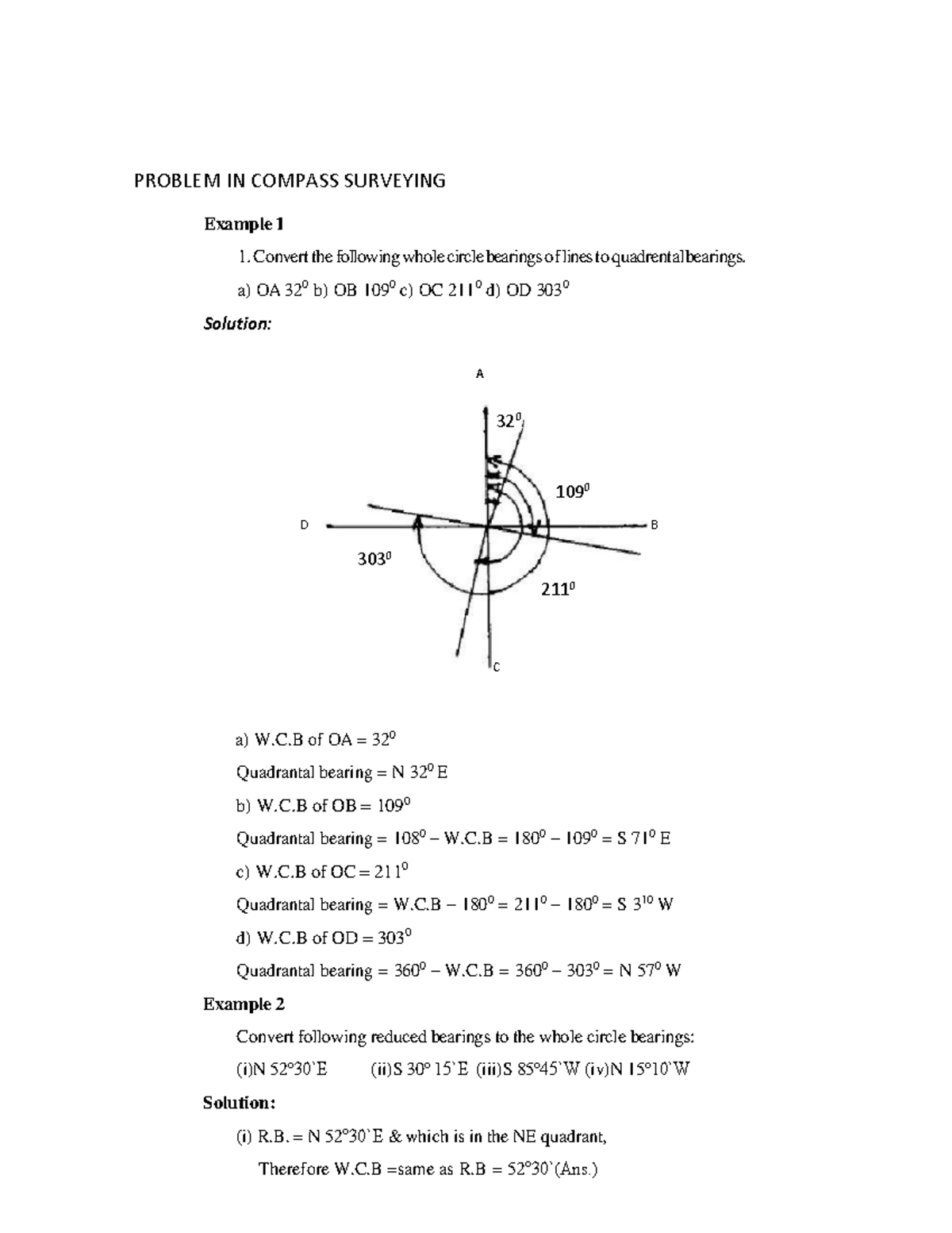 Problem in Compass Surveying: W.C.B and R.B Conversions and ...