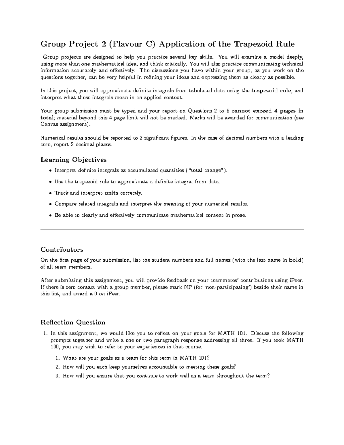 MATH 101 - Group Project 2C: Trapezoid Rule & Surplus Analysis - Studocu