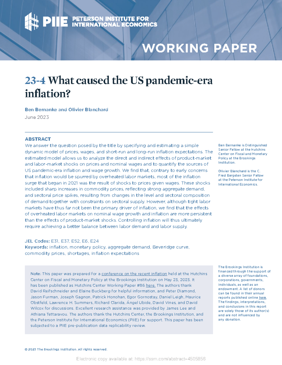 HUTCHINS CENTER WORKING PAPER: Analyzing U.S. Pandemic Inflation Causes ...