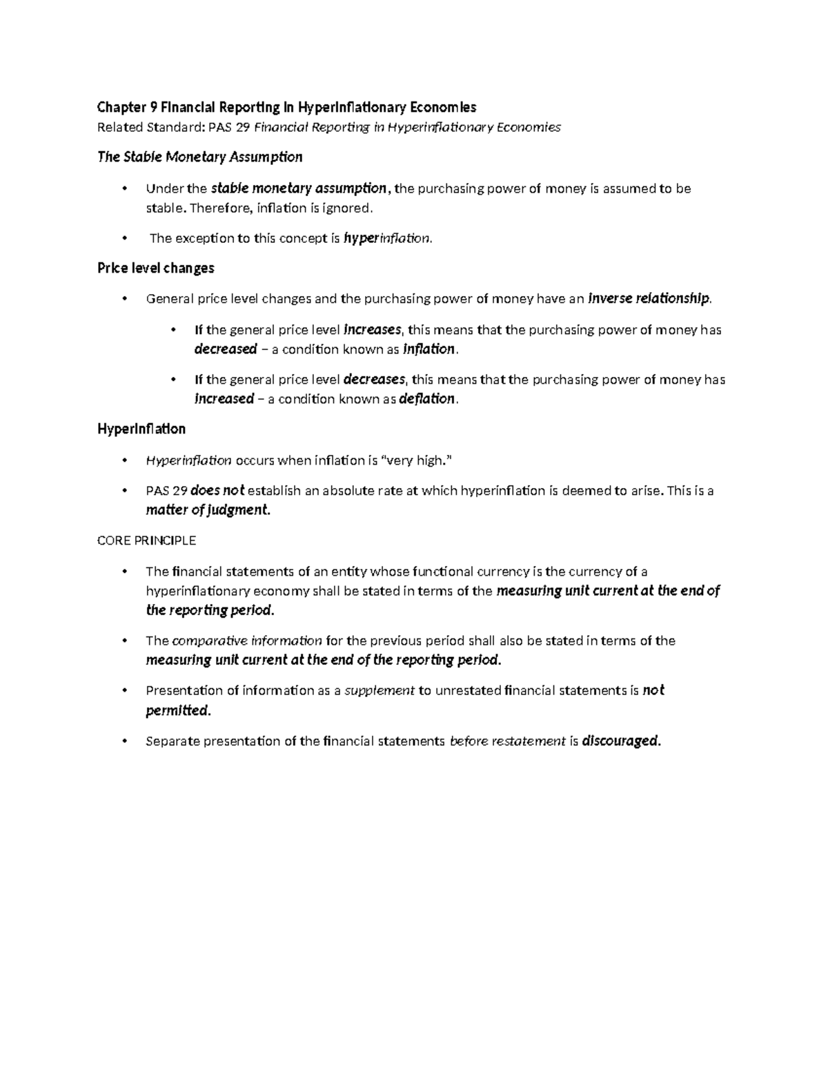 Chapter 9: Financial Reporting in Hyperinflationary Economies (PAS 29 ...