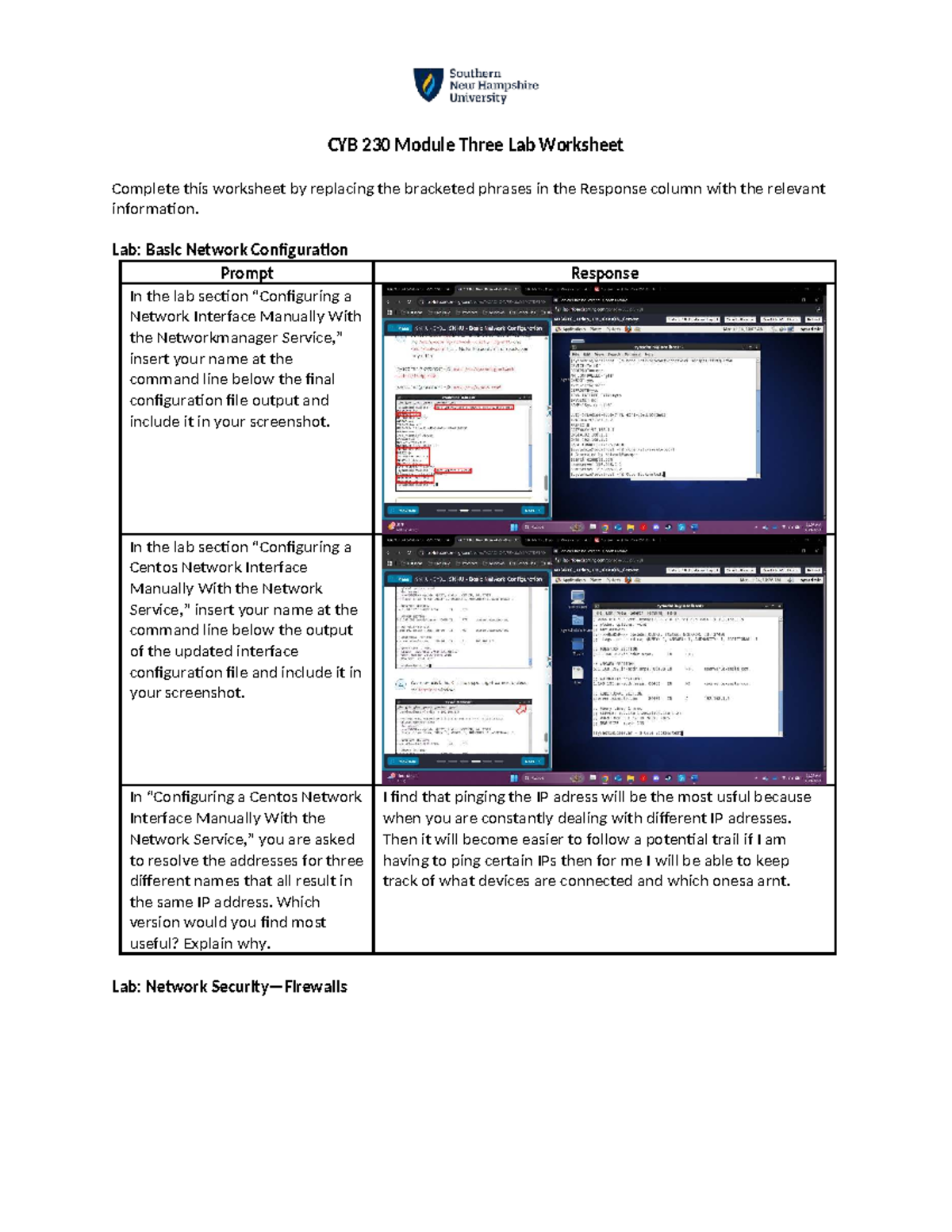 CYB 230 Module Three Lab: Network Configuration & Security Policies - Studocu