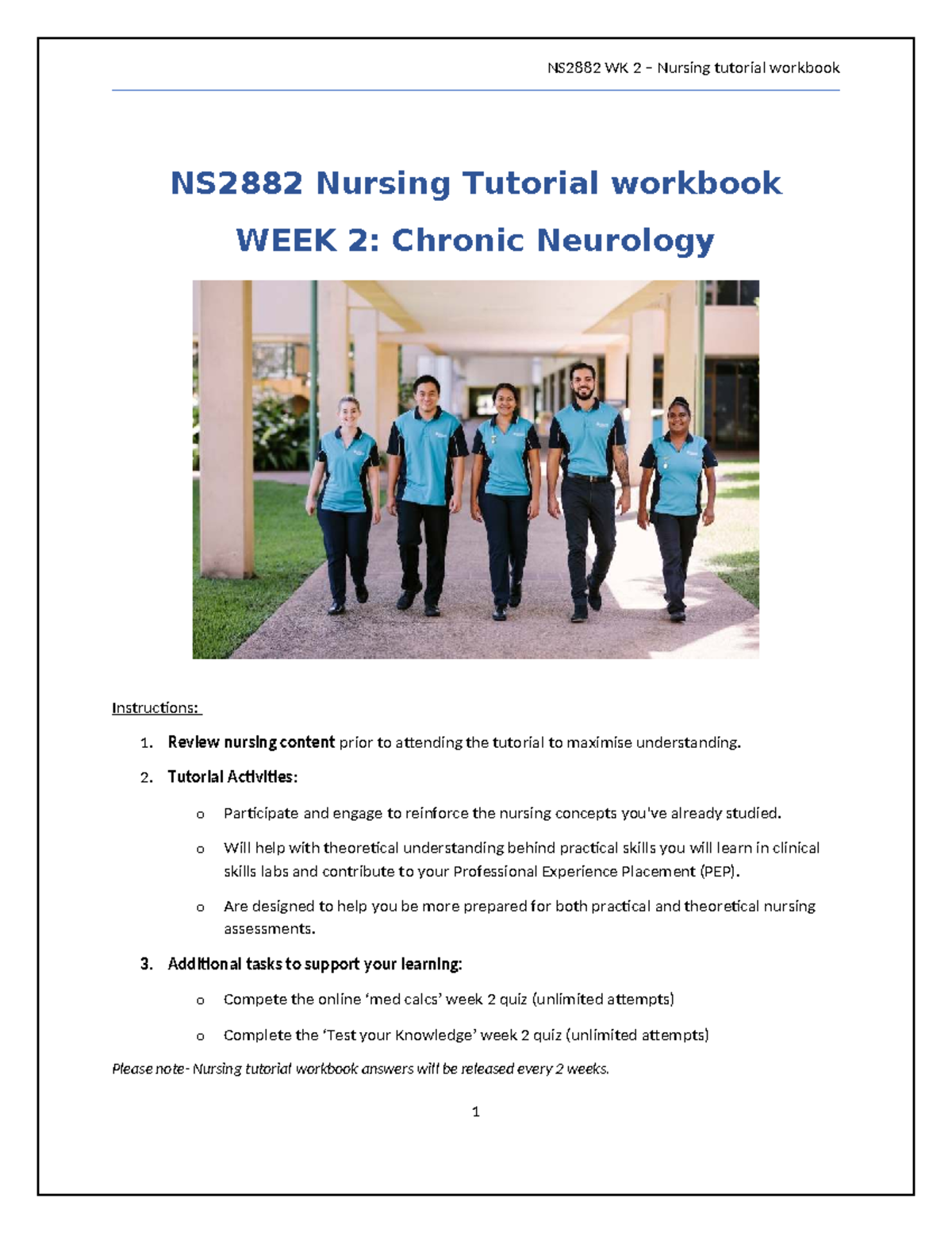 NS2882 WK 2 Nursing Tutorial Workbook: Chronic Neurology Focus - Studocu
