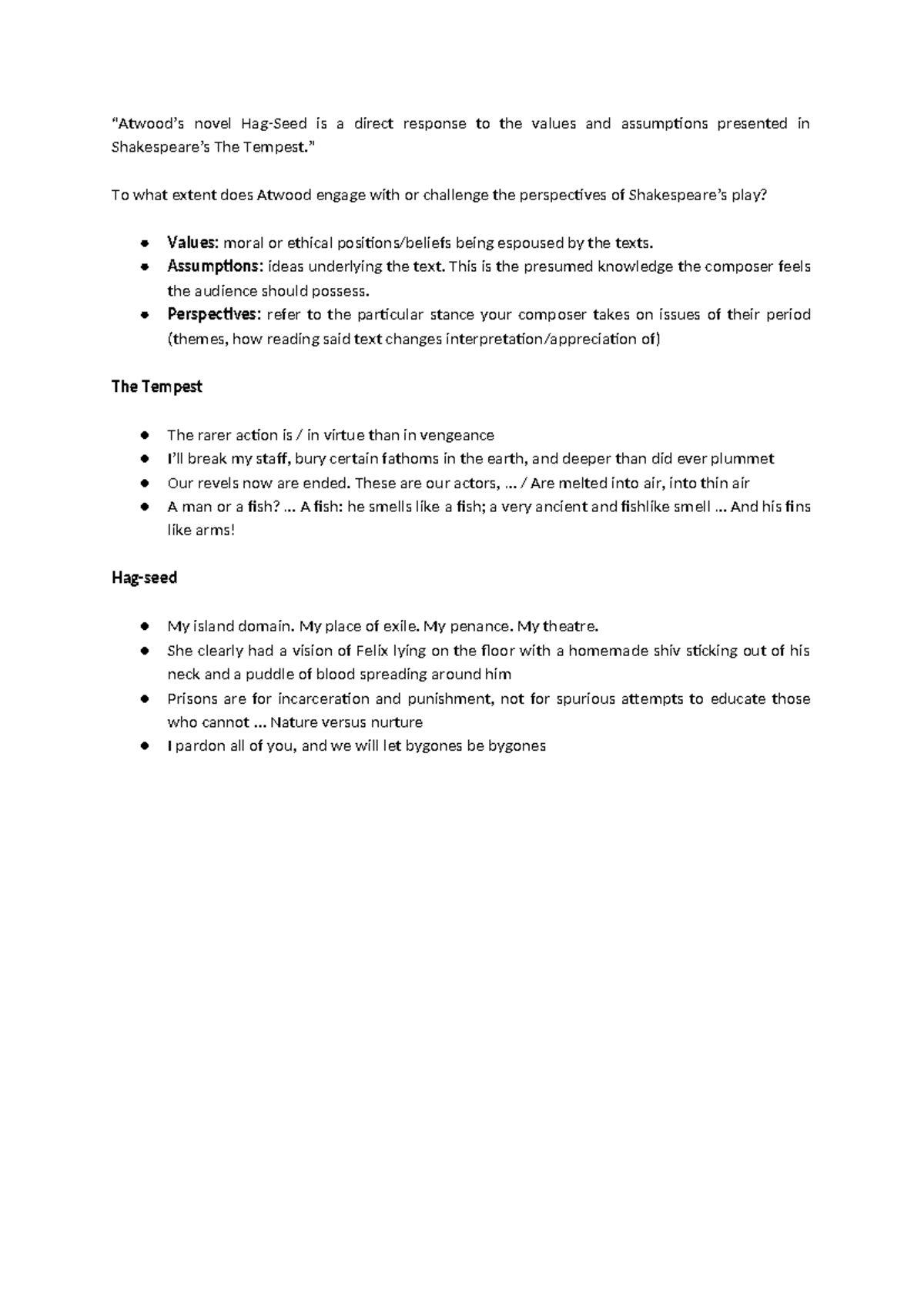 MOD A - Key Quotes and Analysis for The Tempest by Shakespeare - Studocu