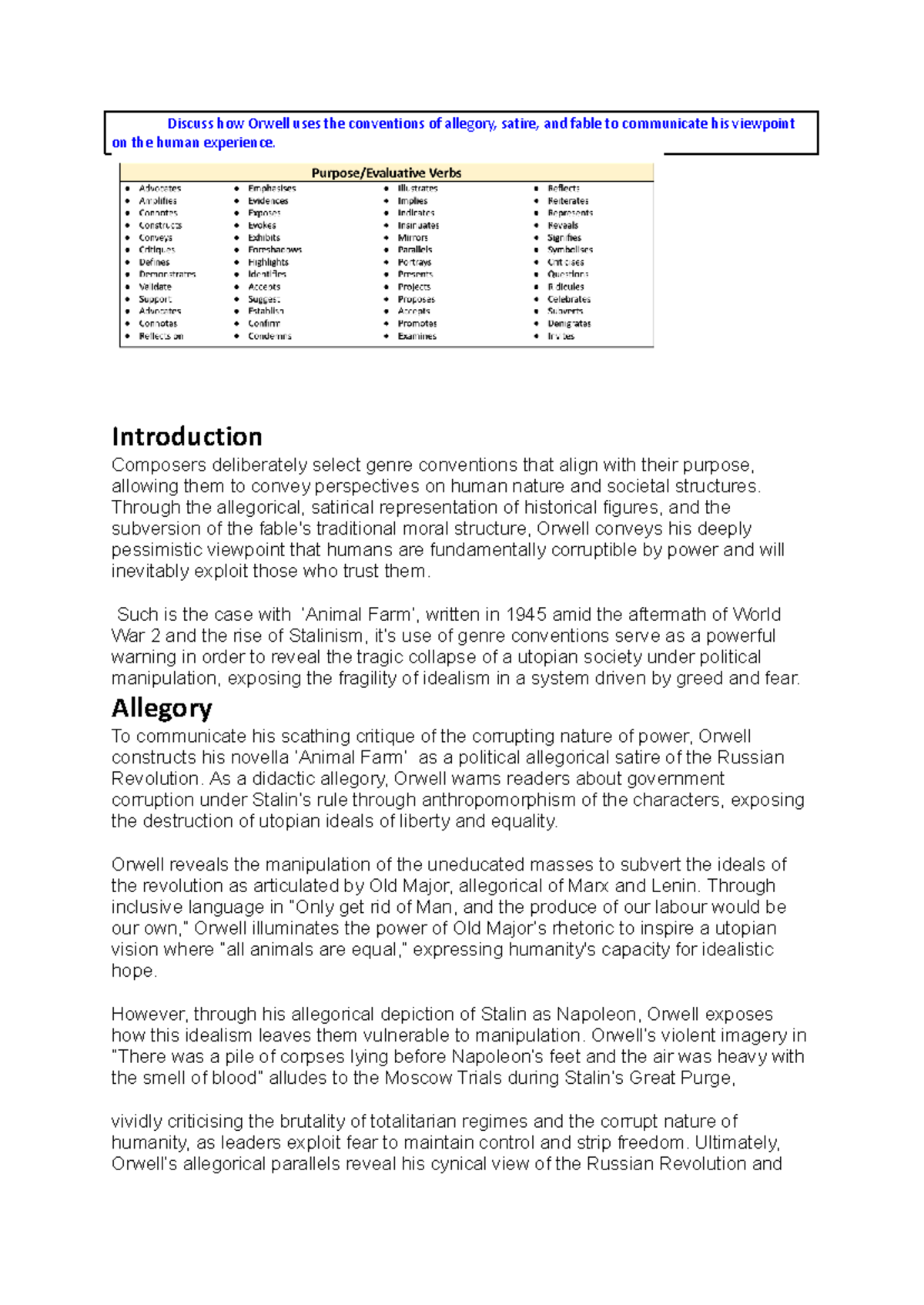 ENG 101: Analyzing Allegory, Satire, and Fable in Animal Farm - Studocu