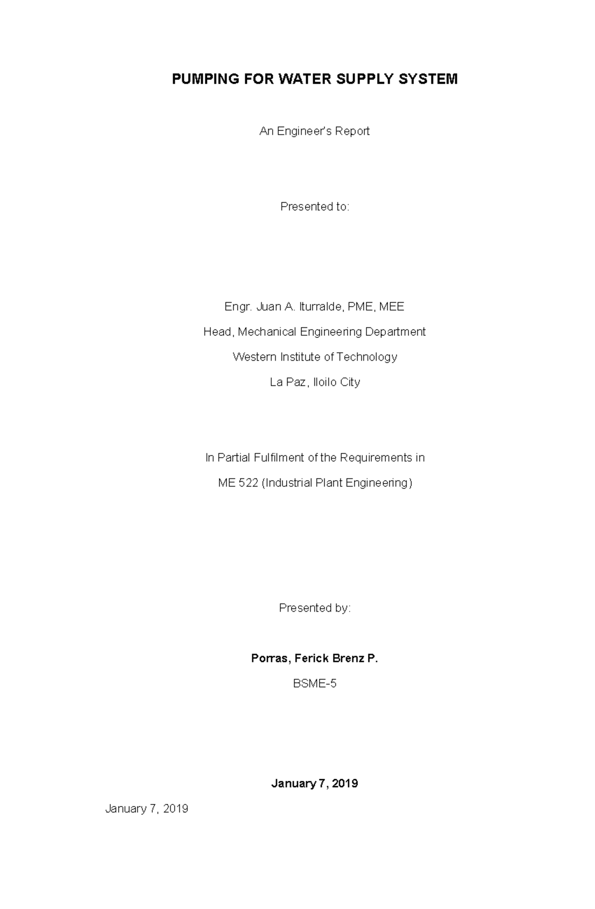 Plate 1 Pump for water supply system 1 - PUMPING FOR WATER SUPPLY ...