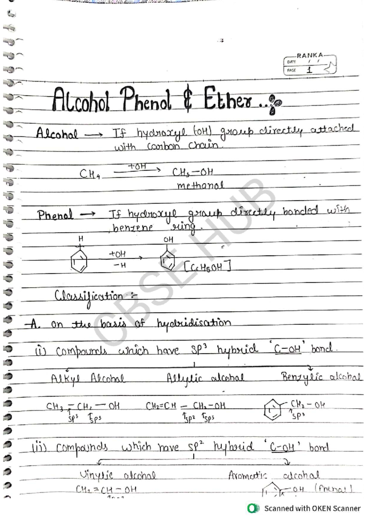 Alcohol, Phenol, and Ether: Comprehensive Study Notes (CHEM 101) - Studocu