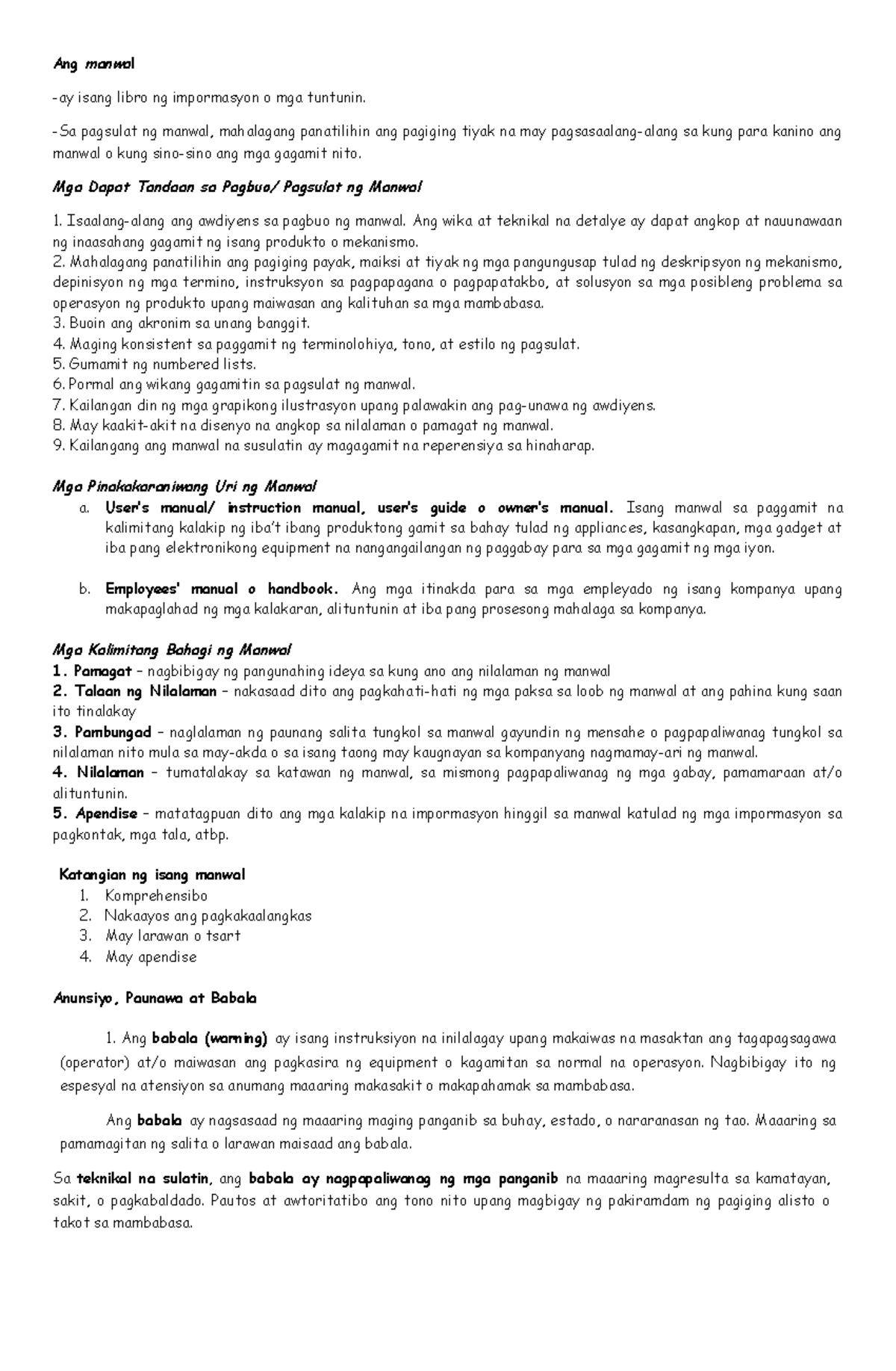 Mga Dapat Tandaan sa Pagsulat ng Manwal (FPL- Tekbok - Gut) - Studocu