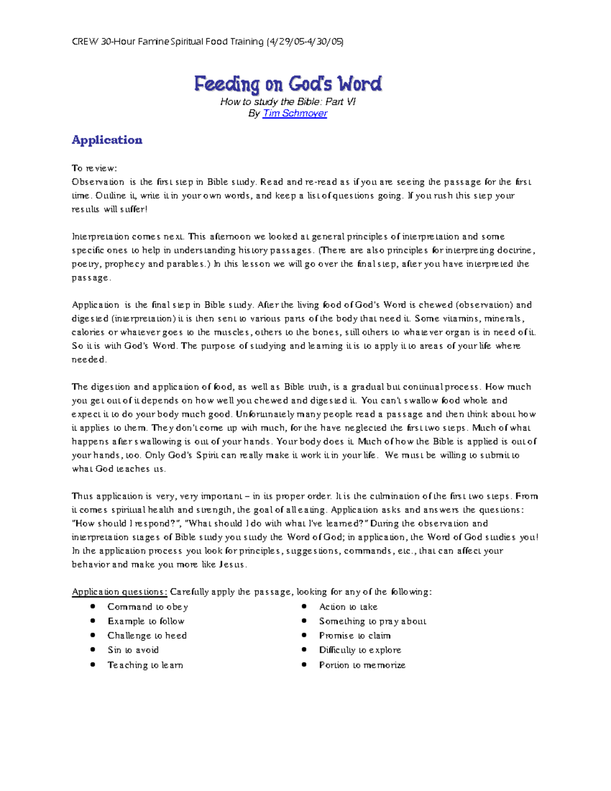 CREW Bible Study Application: Observation, Interpretation, and Action ...
