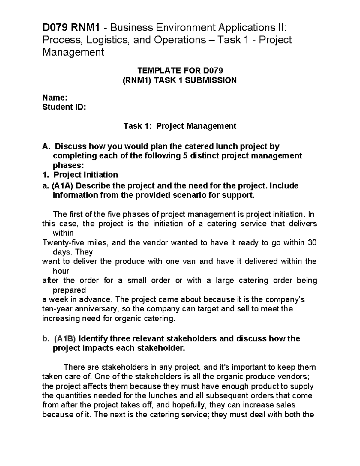 RNM1 Business Environment Applications II: Project Management Task 1 ...