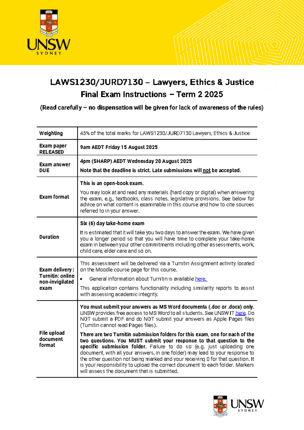 LEJ T2 2025 Final Exam Instructions and Guidelines - Studocu