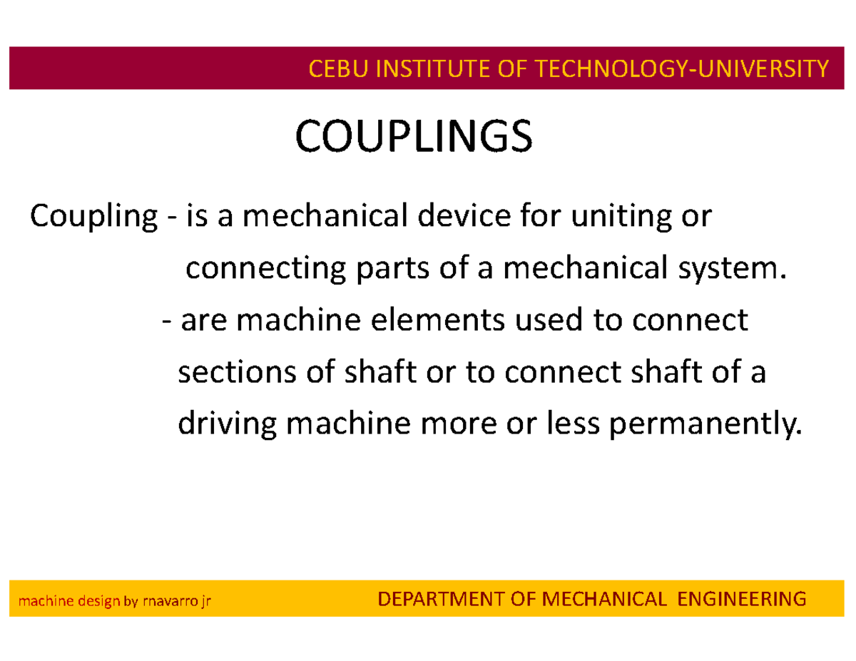 Couplings Notes - Machine Design (ME 101) - Studocu