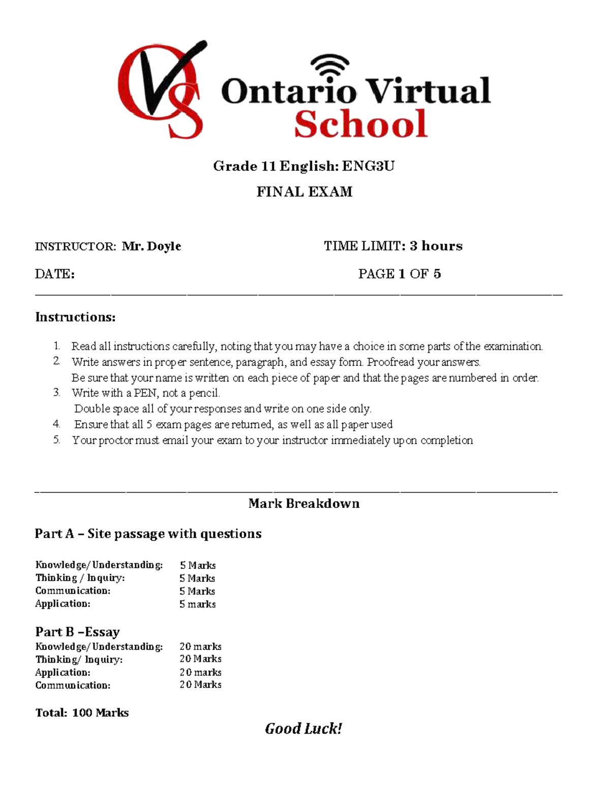 ENG3U Final Exam: Grade 11 English - Poem & Essay Instructions - Studocu