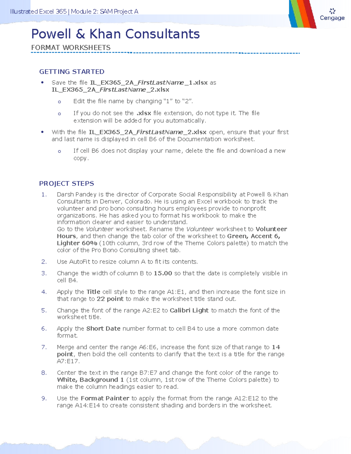 Illustrated Excel 365 Module 2: SAM Project A Instructions - Studocu