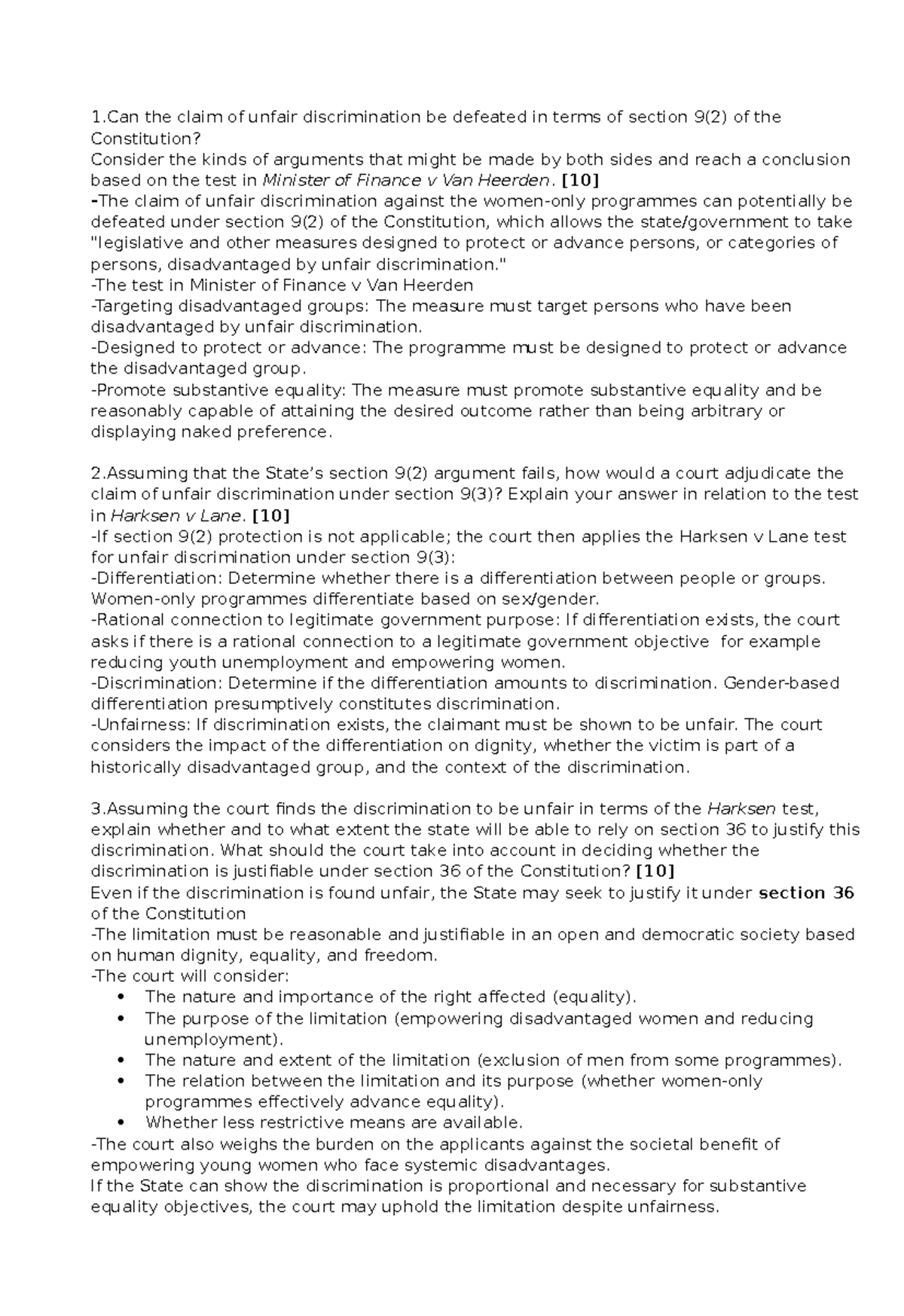 Tutorial 2: Unfair Discrimination & Constitutional Tests (BIL101) - Studocu