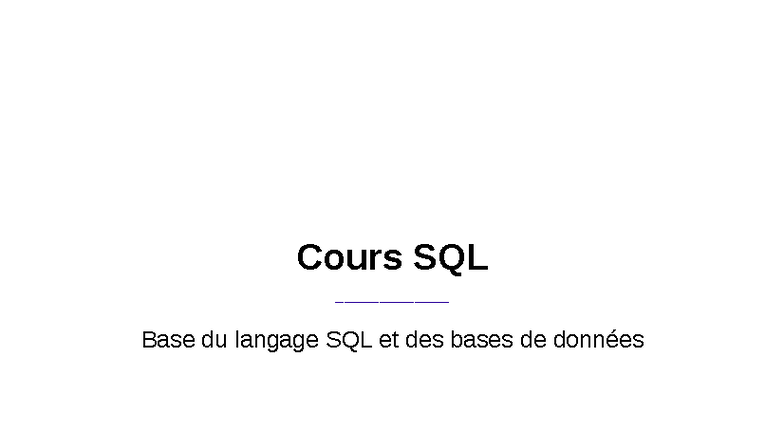 Cours SQL SH : Guide Complet sur le Langage SQL et Bases de Données - Studocu