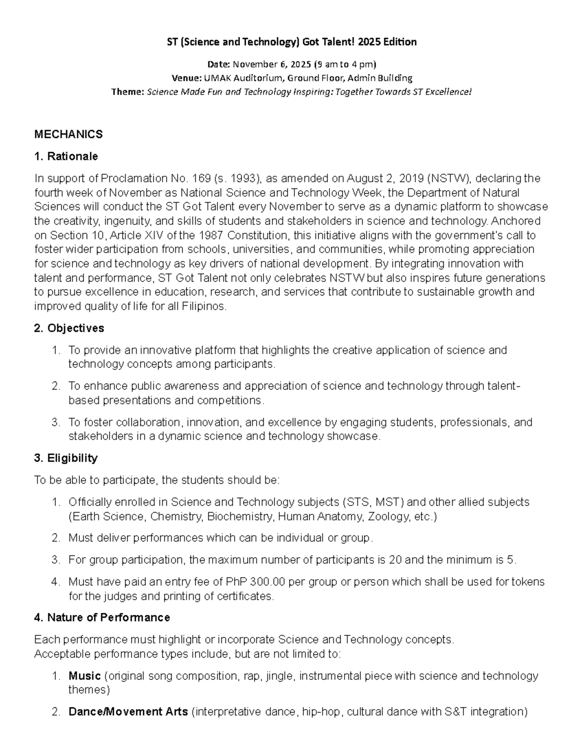 ST Got Talent! 2025 Mechanics for Science & Tech Showcase - Studocu
