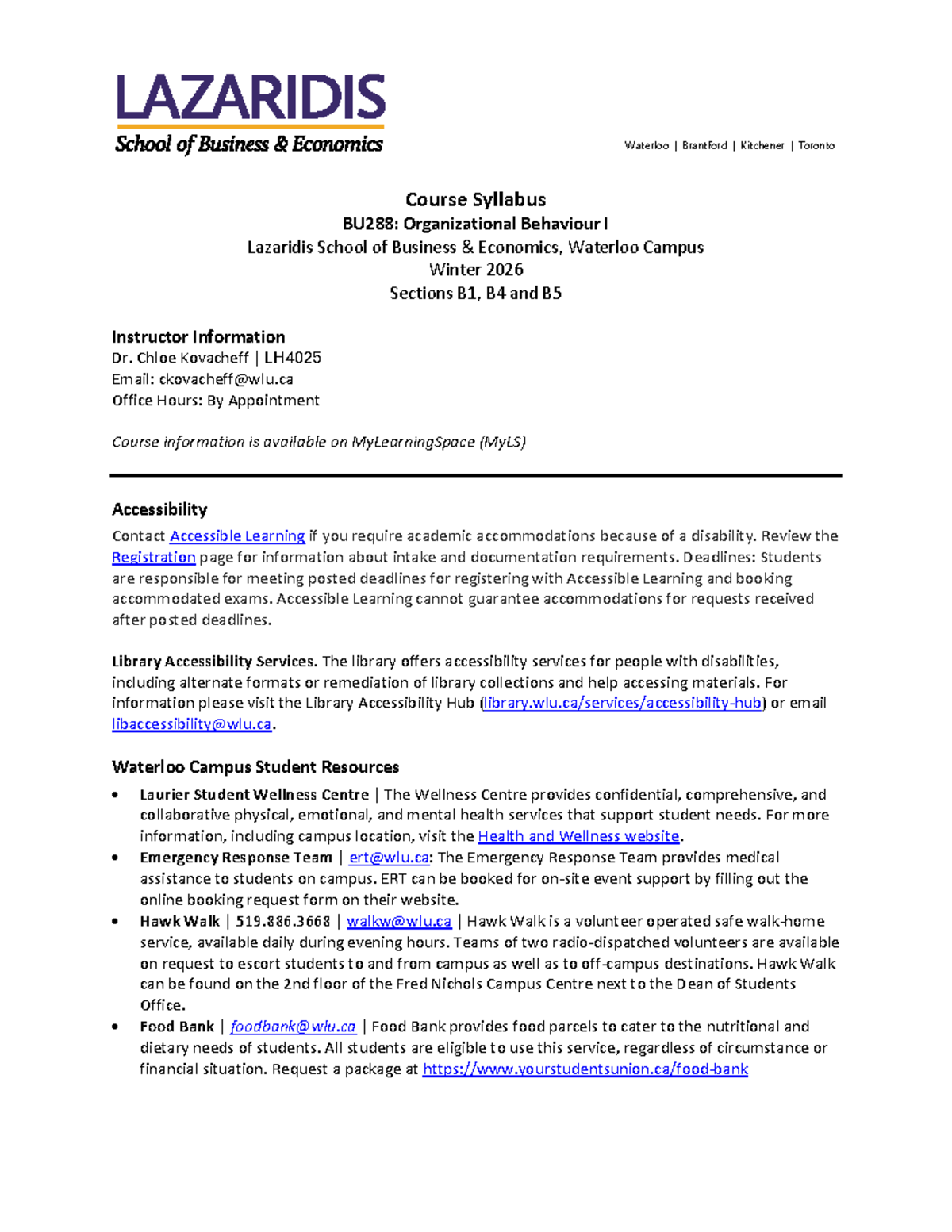 BU288 Winter 2026 Syllabus: Organizational Behaviour I Overview - Studocu