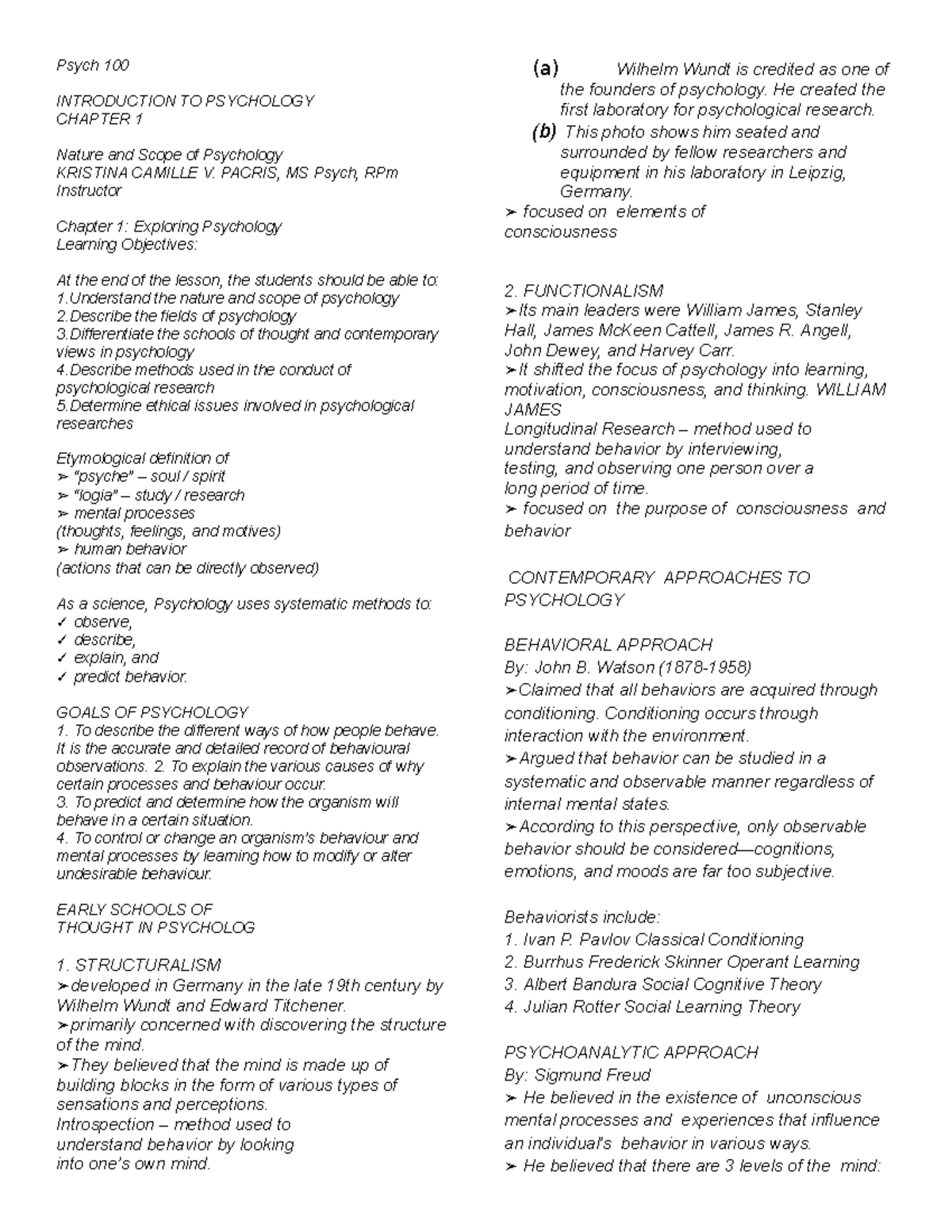 Chap1 Introduction-TO- Psychology - Psych 100 INTRODUCTION TO ...
