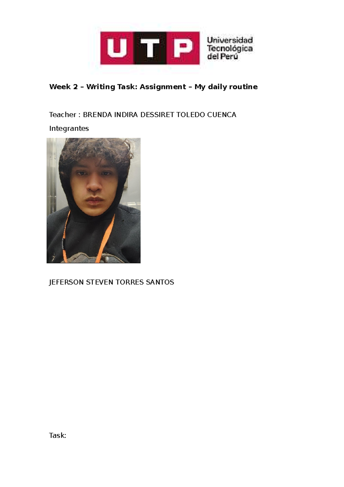 Week 2 Writing Task: My Daily Routine Assignment - Studocu