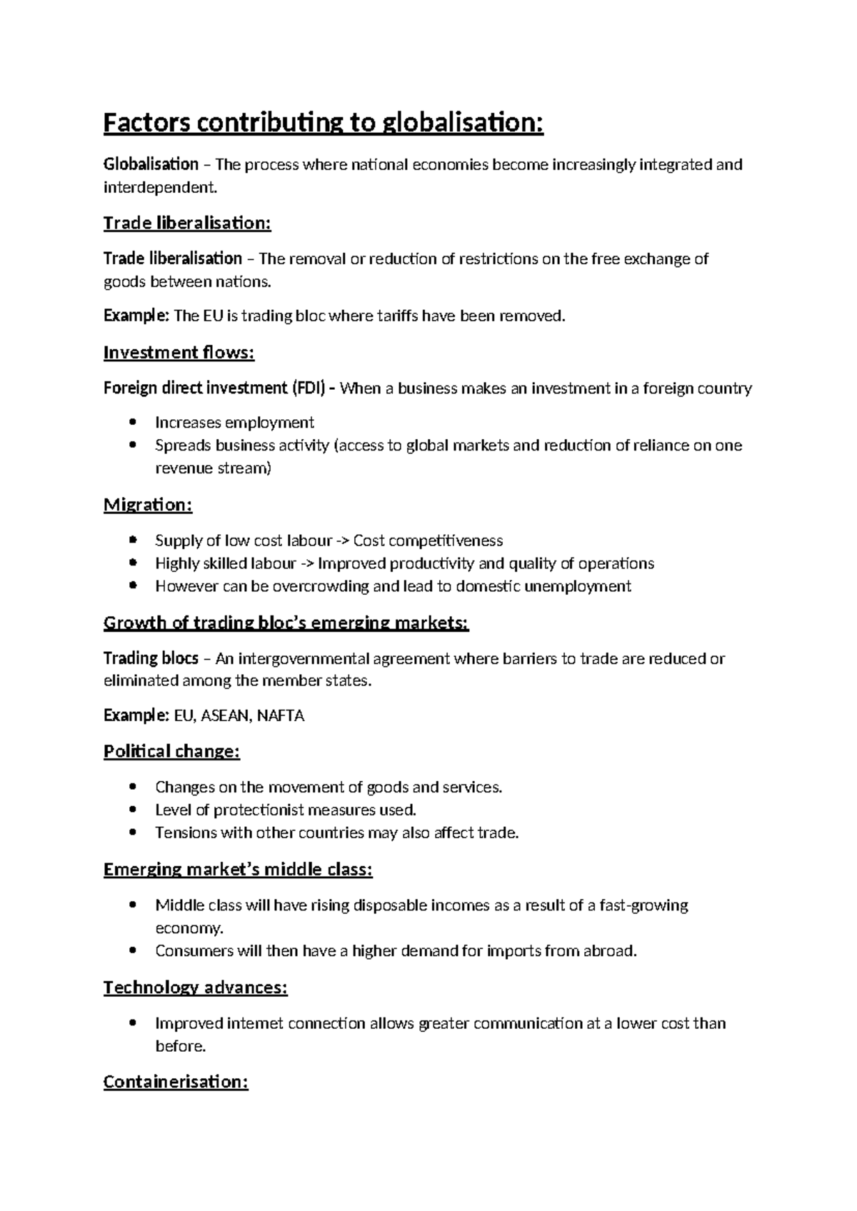 Factors Contributing to Globalisation: Key Elements Explained - Studocu