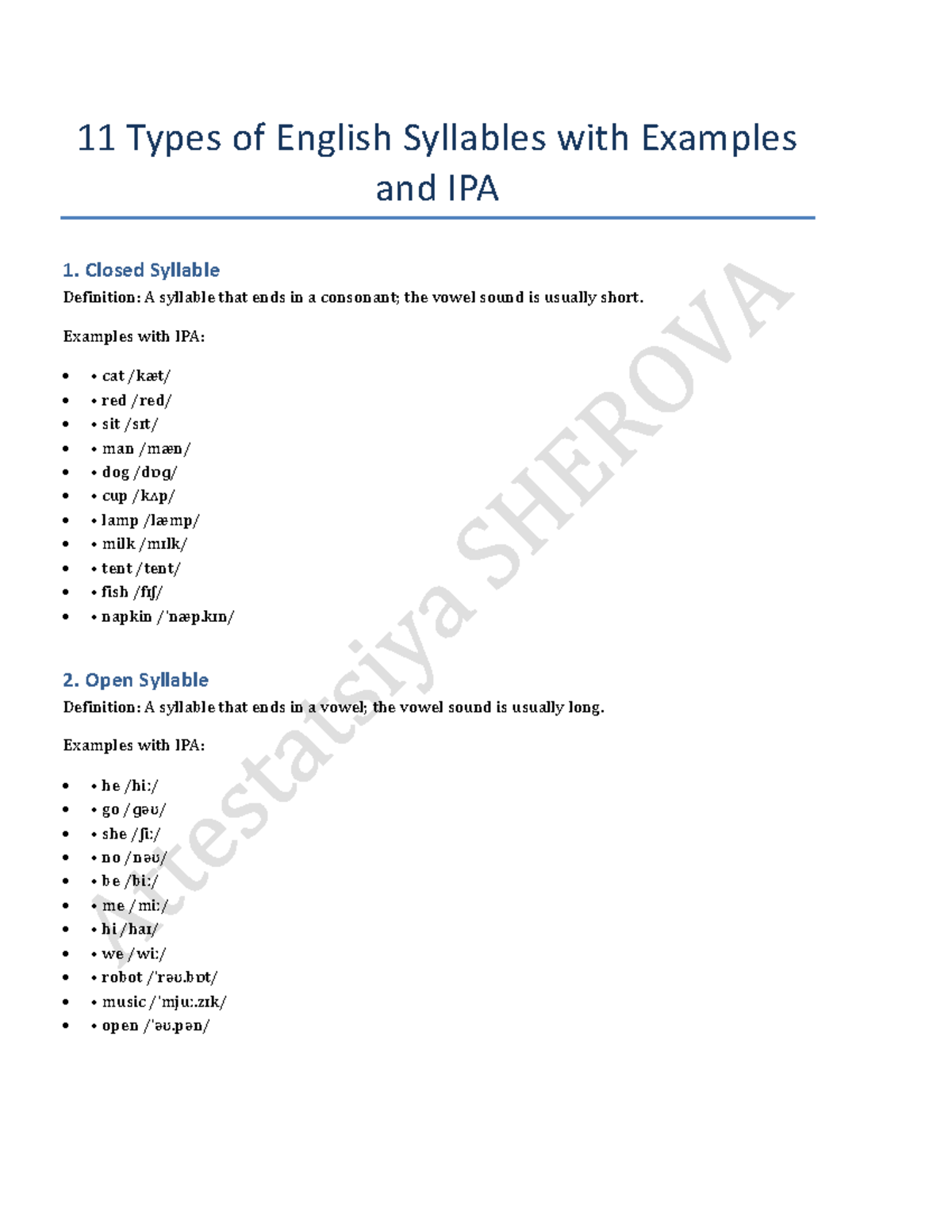 11 Types of English Syllables with Examples and IPA - Studocu