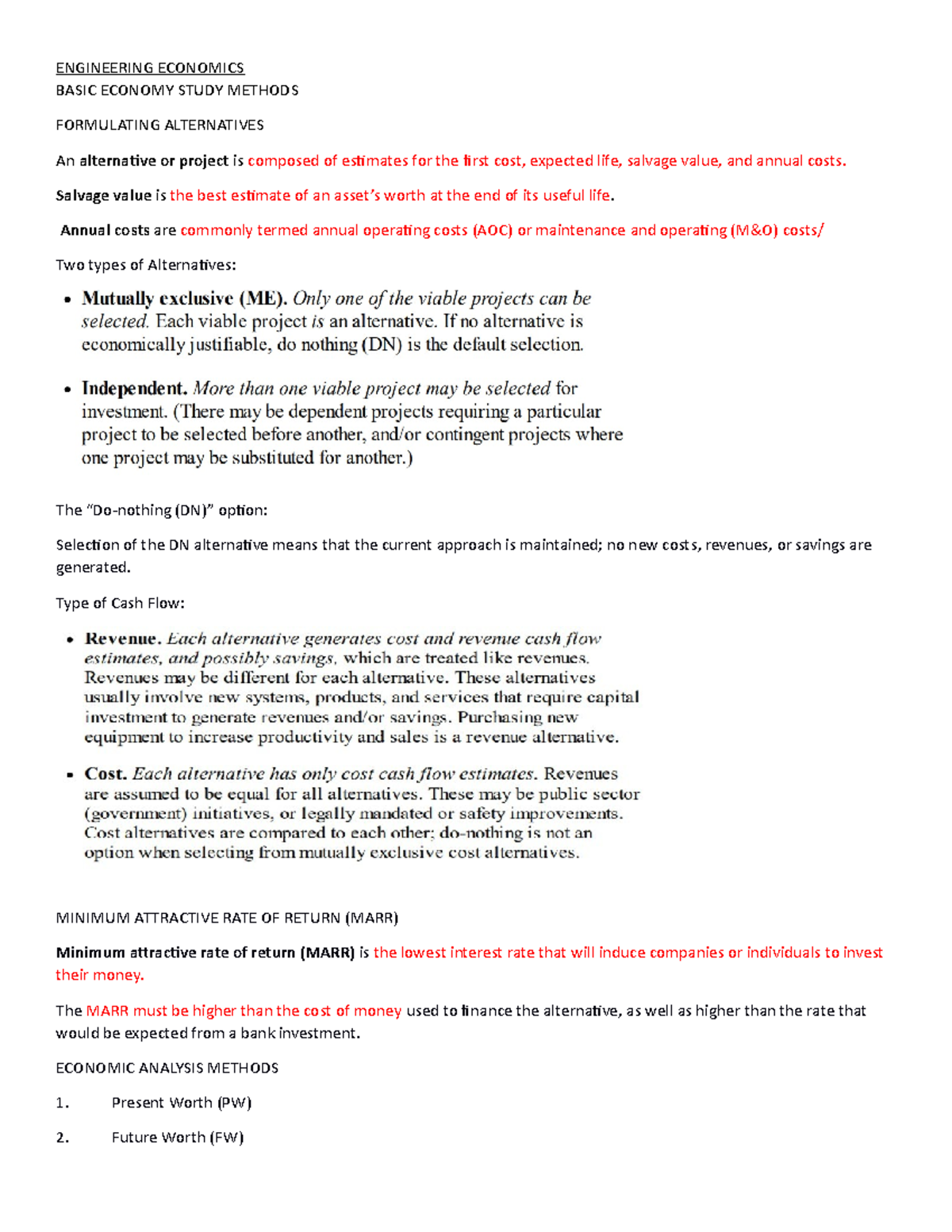 ENGINEERING ECONOMY - ENGINEERING ECONOMICS BASIC ECONOMY STUDY METHODS ...
