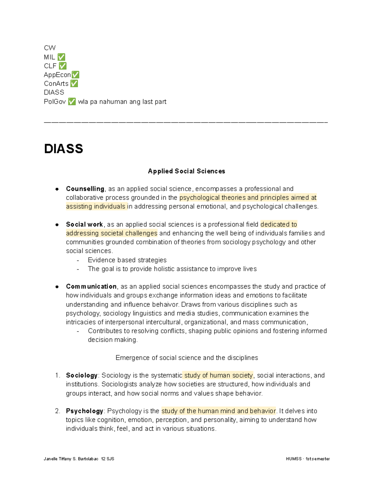 Grade 12 HUMSS 1st Sem Notes: Key Topics in Social Sciences & Arts ...