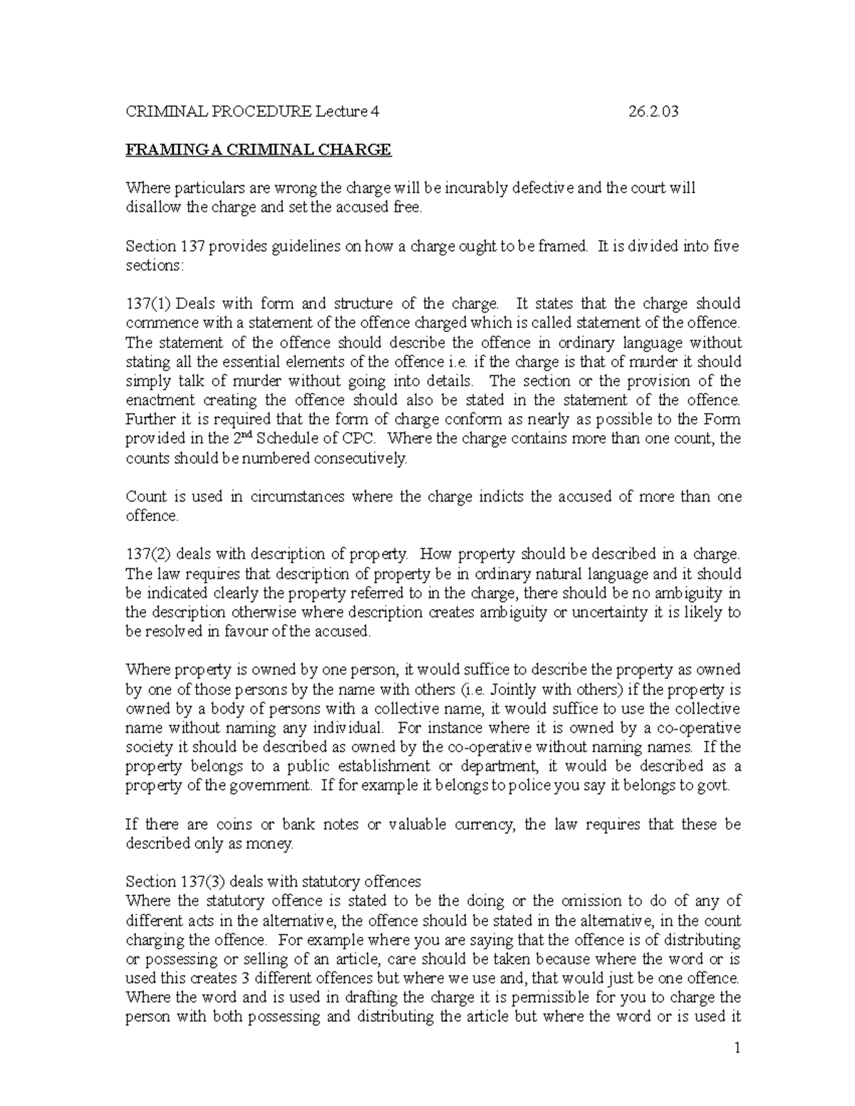 CRIMINAL PROCEDURE - Framing Criminal Charges Lecture Notes - Studocu