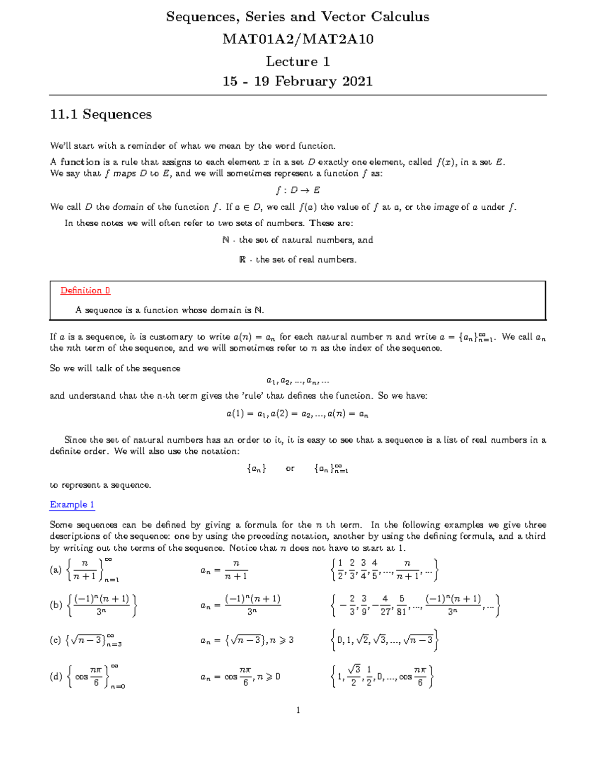 MAT2A10 Lecture 1: Introduction to Sequences and Series Concepts - Studocu