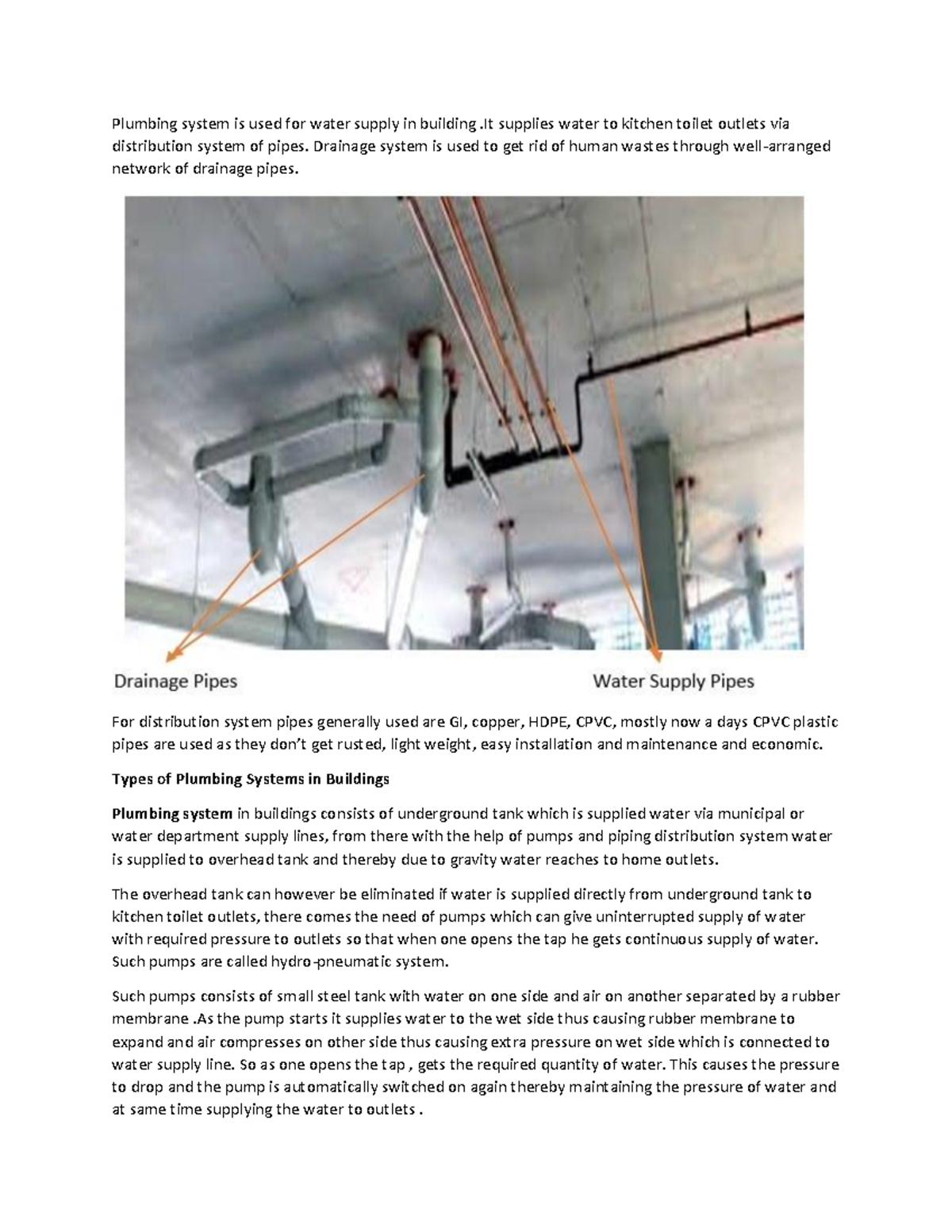 Plumbing Systems in Buildings: Water Supply & Drainage Overview - Studocu