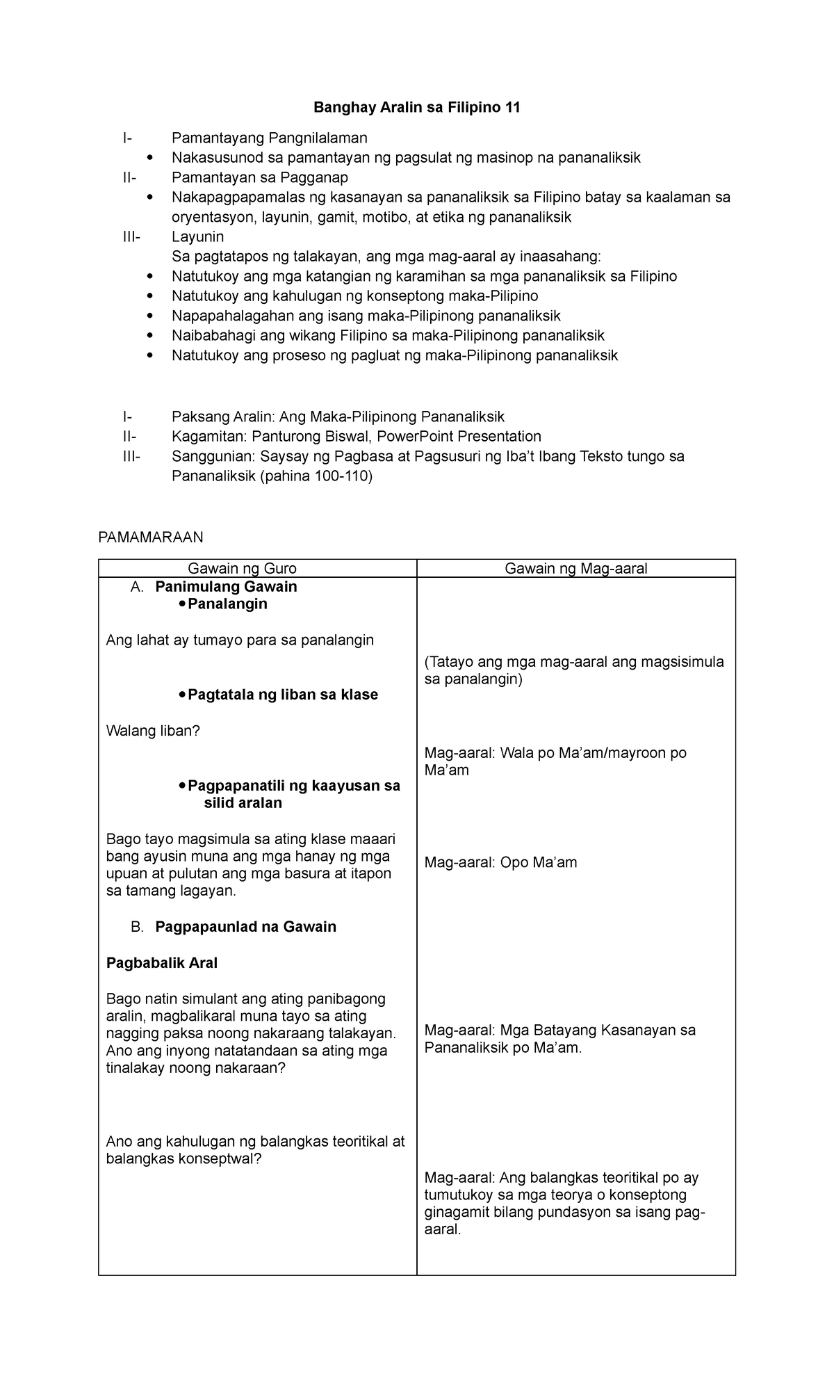 Banghay Aralin sa Filipino 11: Maka-Pilipinong Pananaliksik - Studocu