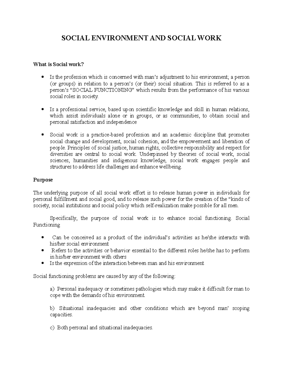 Social Environment and Social Work Overview (MOD1-3) - Studocu