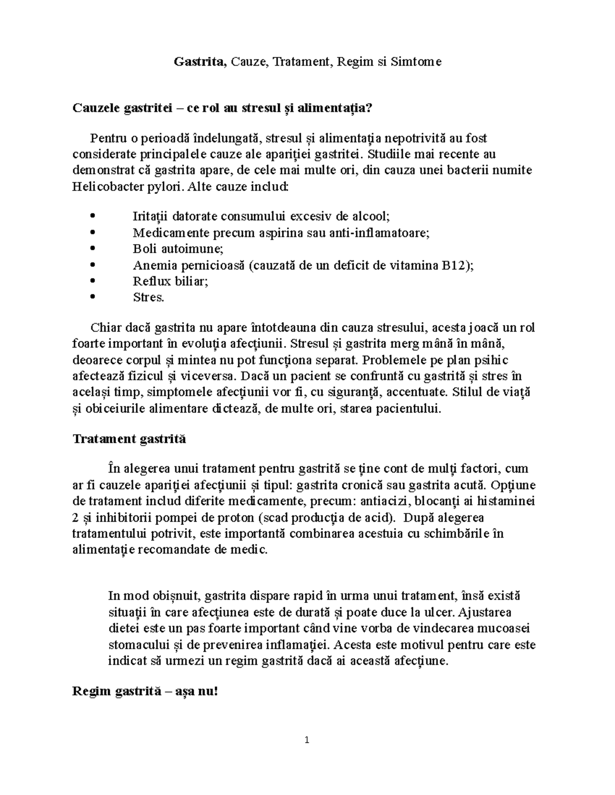 Regim Alimentar pentru Tratamentul Gastritei - Cauze și Recomandări ...