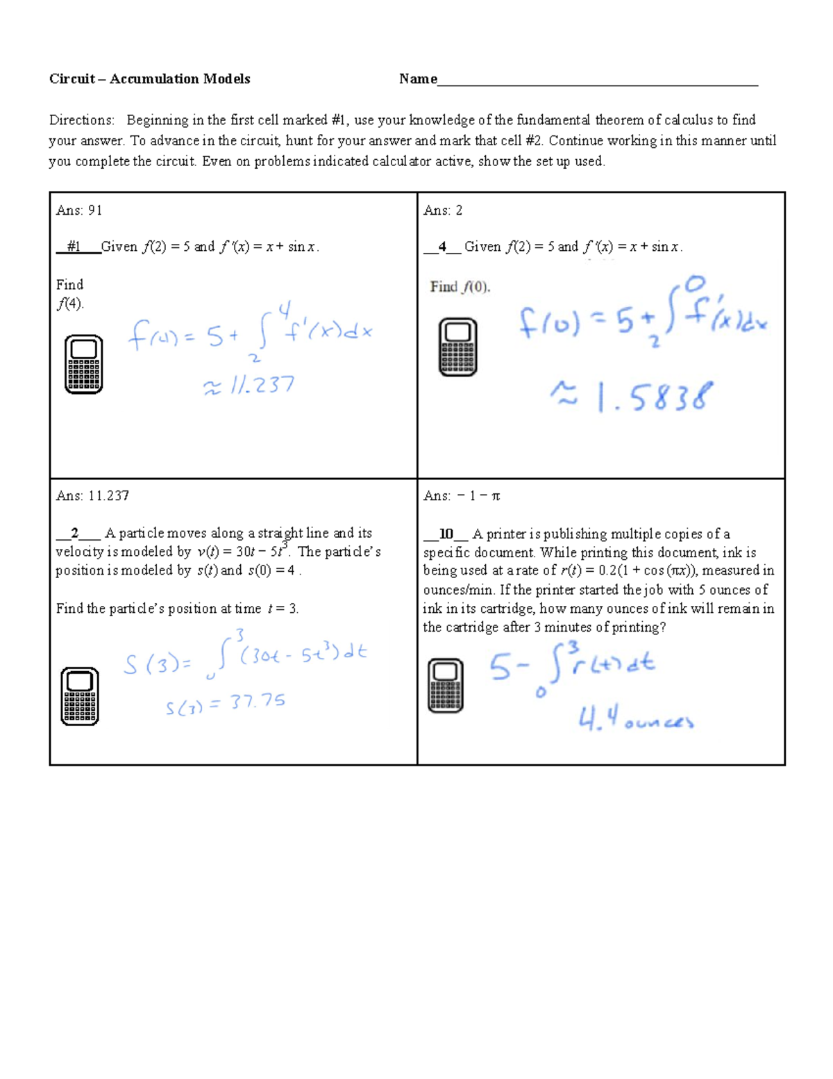11 - Math - Circuit – Accumulation Models Name