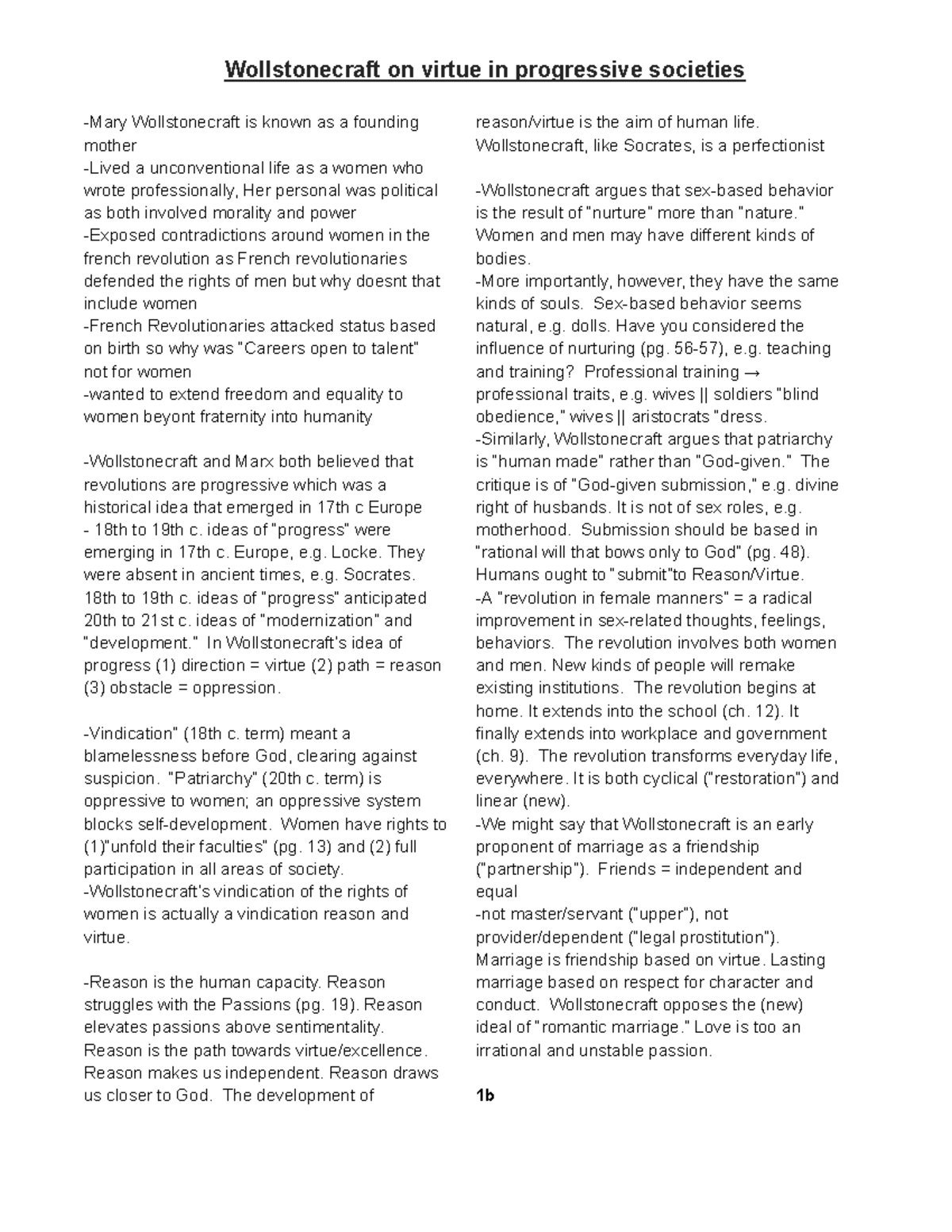 Wollstonecraft's Concept of Virtue in Progressive Societies (PHIL 101 ...